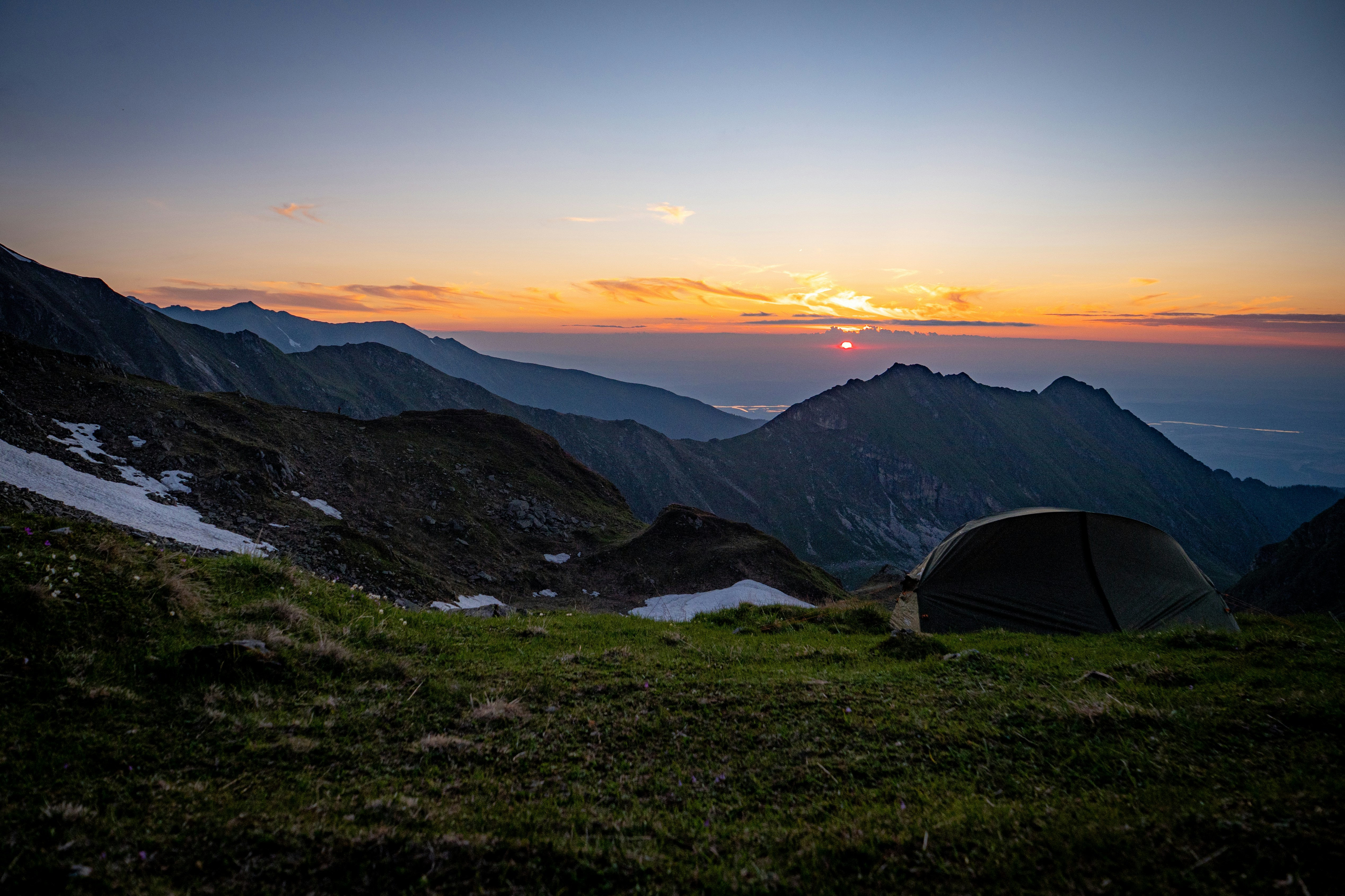 Sunset Ridge Camp under Quiet Alpine Summit