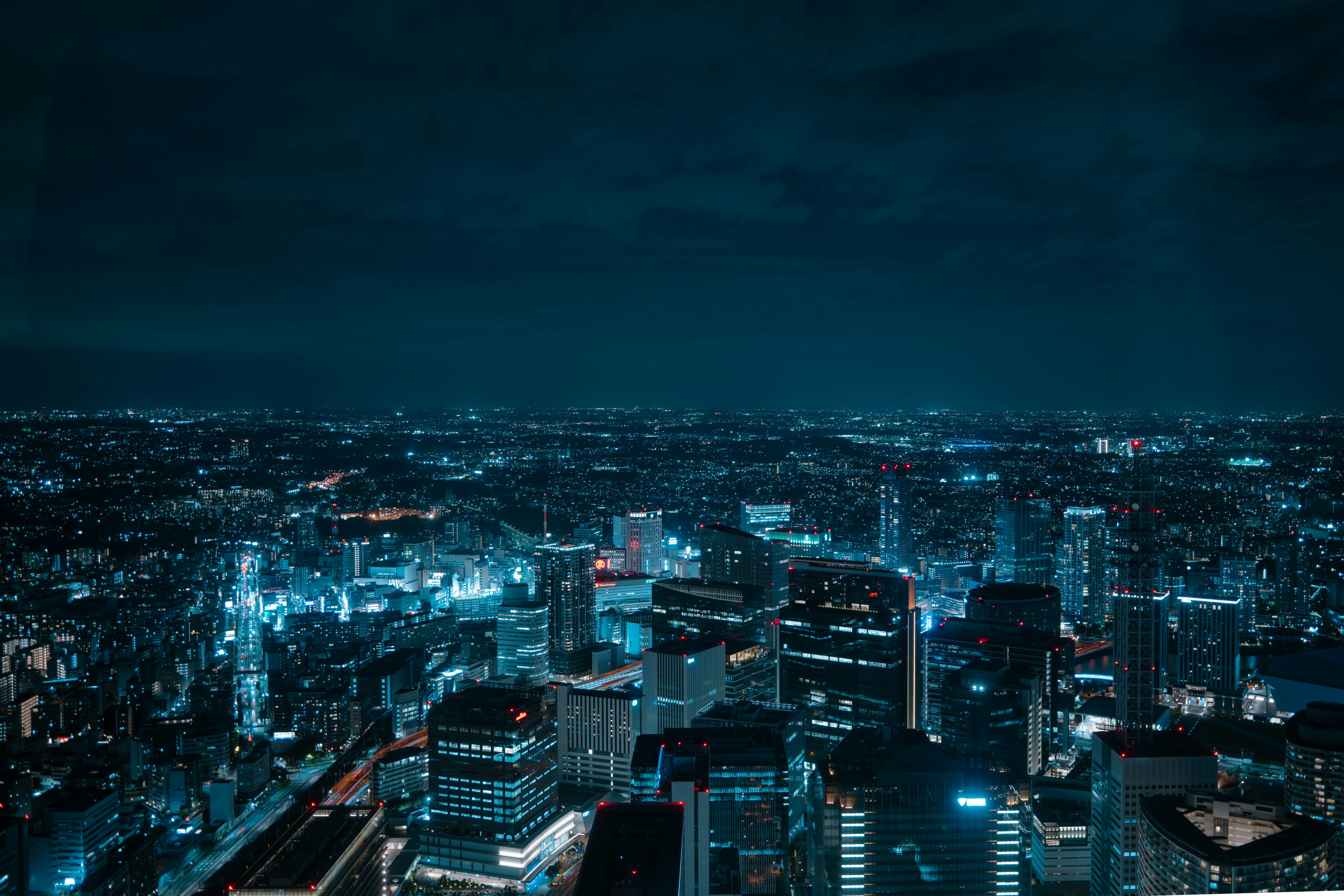 Neon Grid at Dusk: A Skyward Night Over the Metropolis