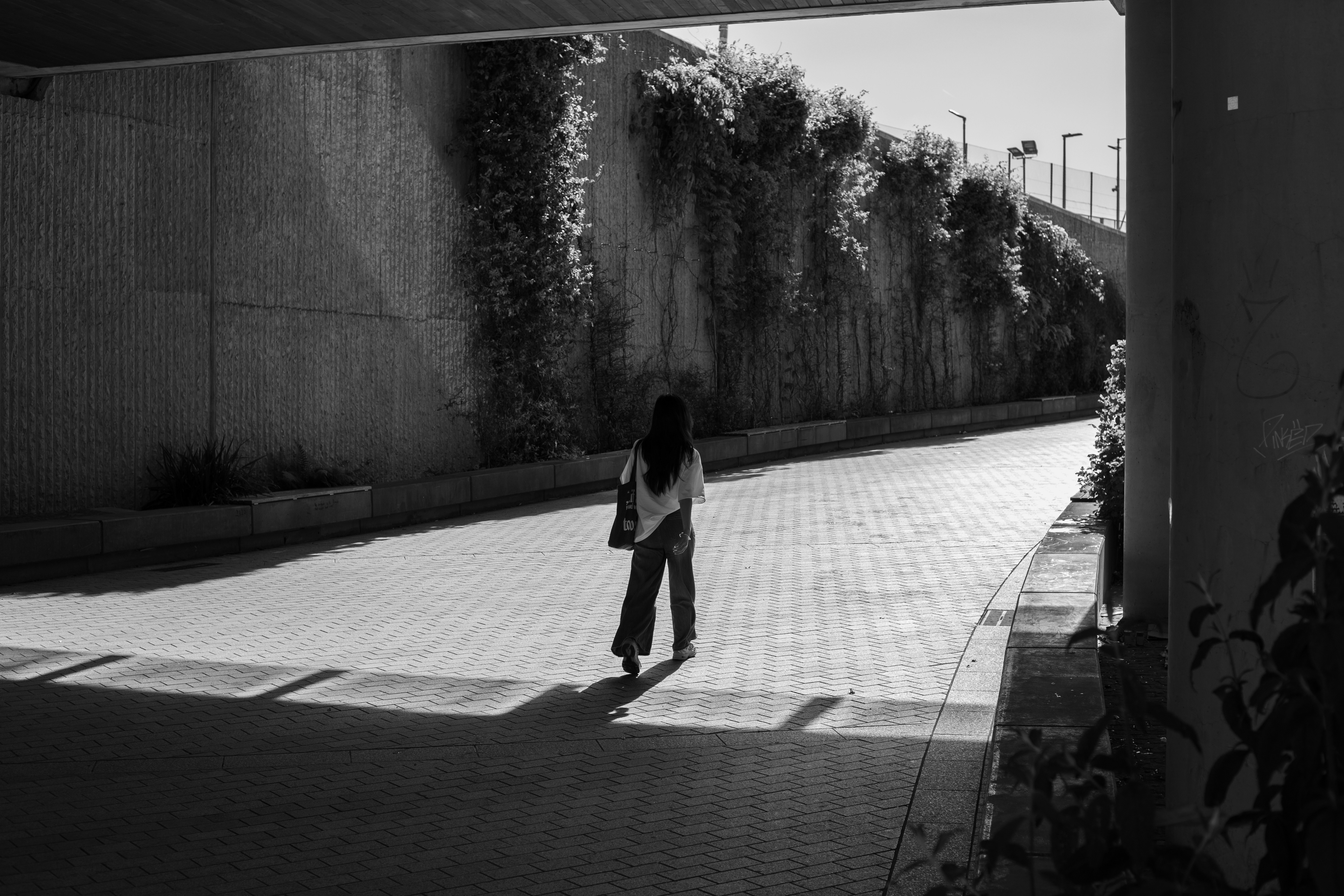 Shadowed Walkway Portrait in Urban Arc Light