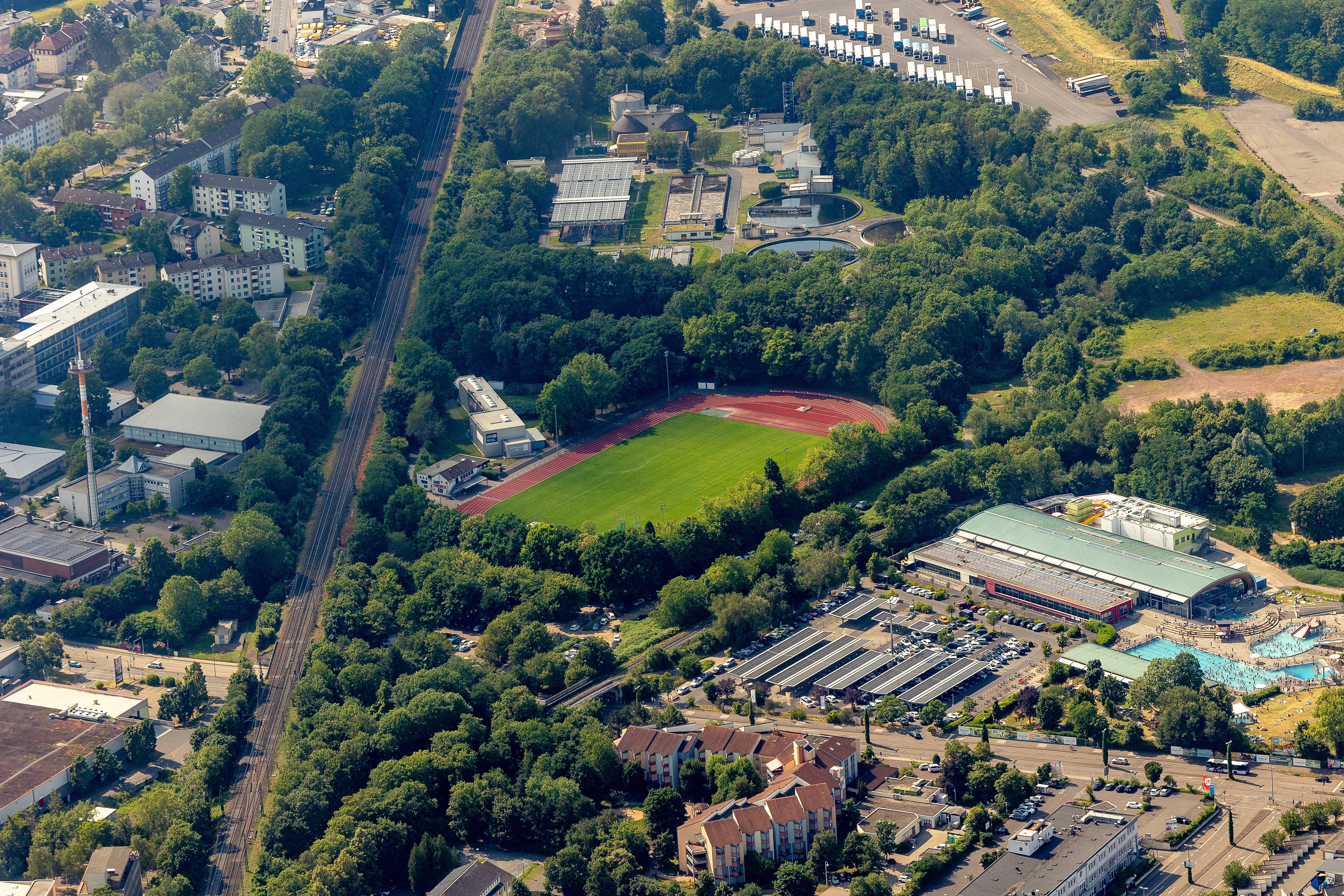 Aerial Fieldscape: Baseball Diamond Surrounded by Urban Green