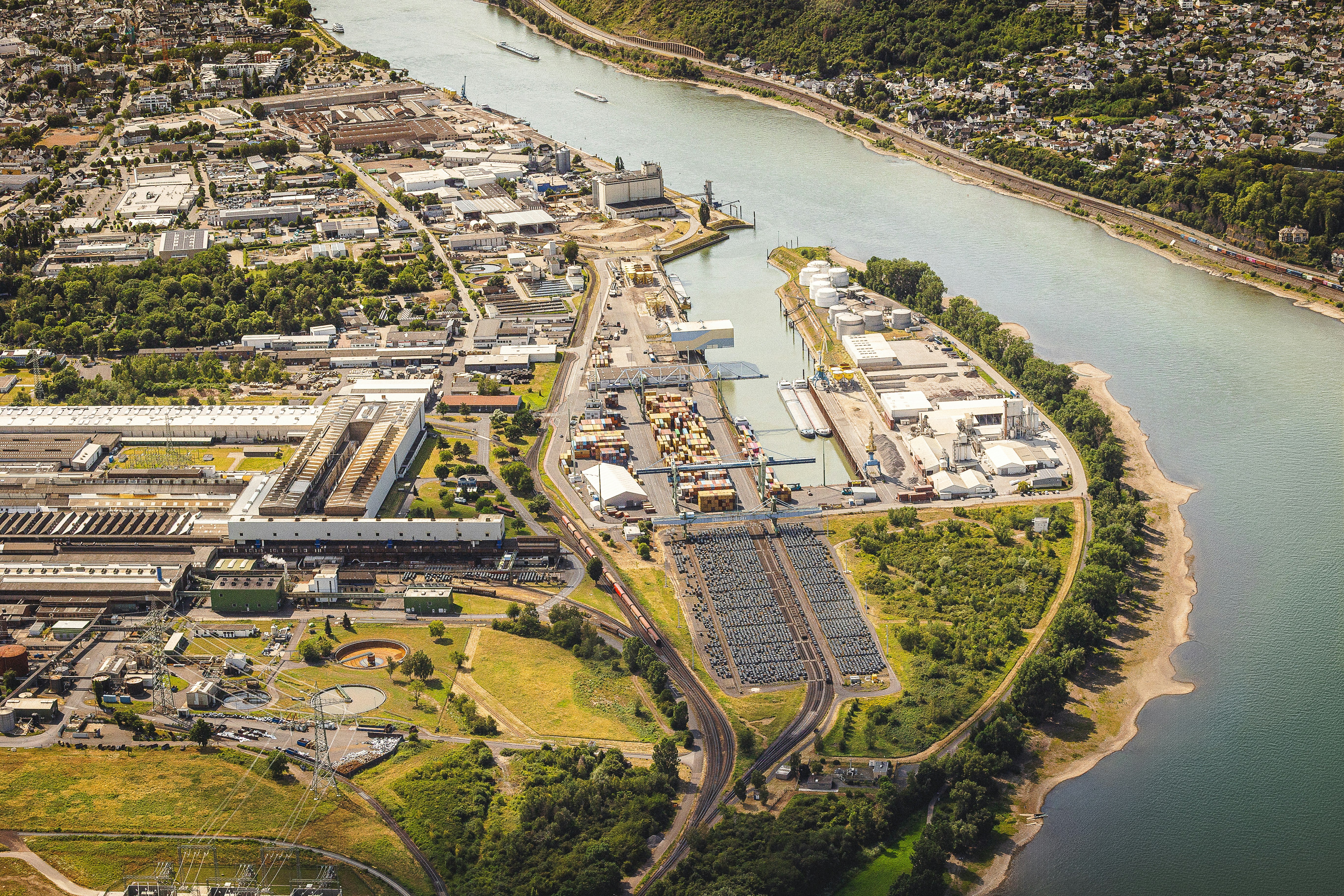 Industrial Coastline: Aerial Mabey of River Port and Factory Precinct