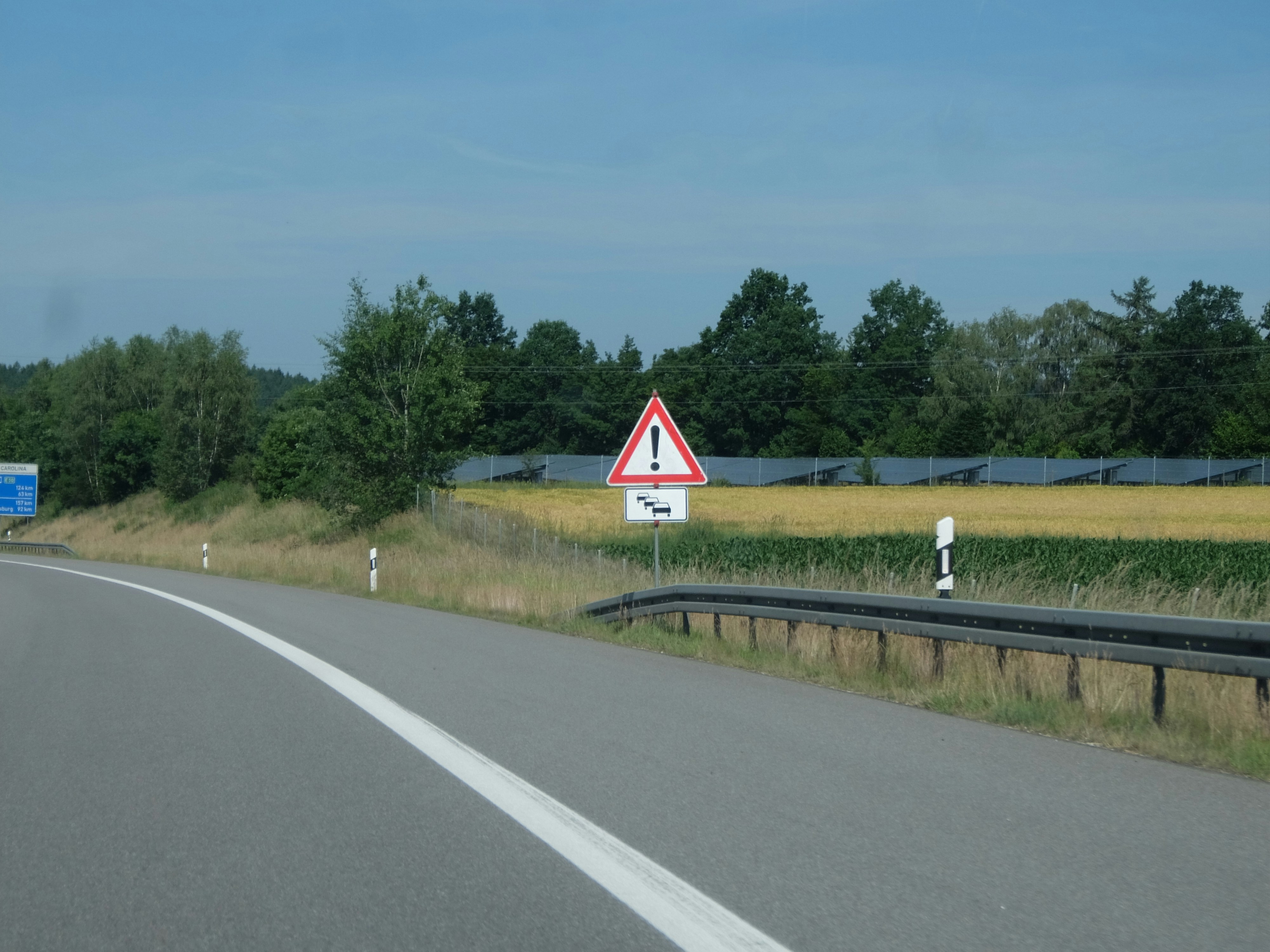 Highway Hazard Sign: Caution Ahead on an Open Road