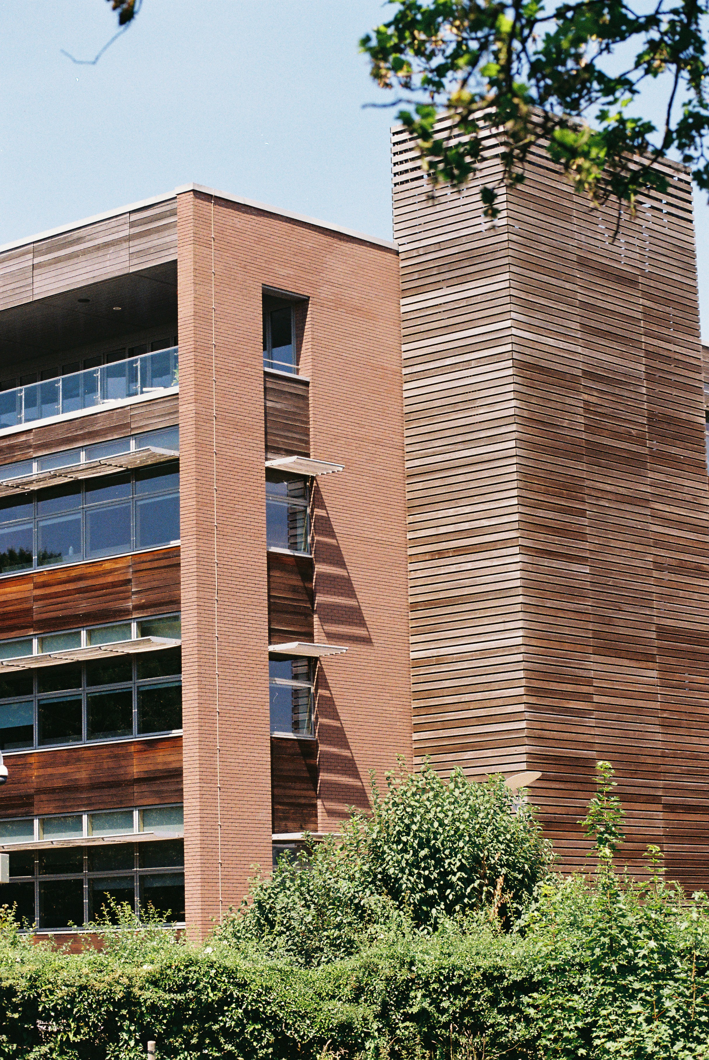 Brick Facade with Timbered Tower and Verdant Foreground