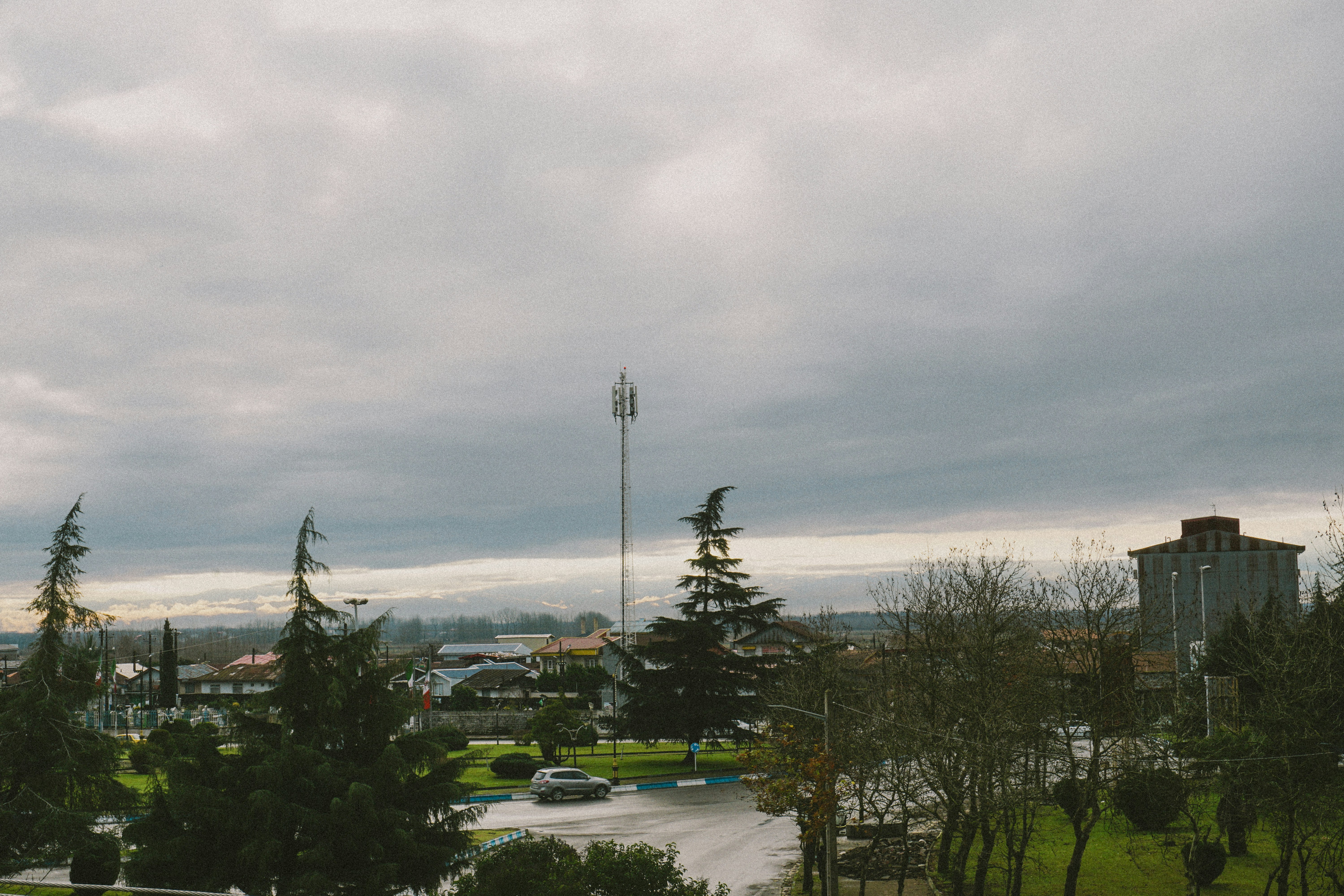Overcast Vista: Suburban skyline under a stormy blanket