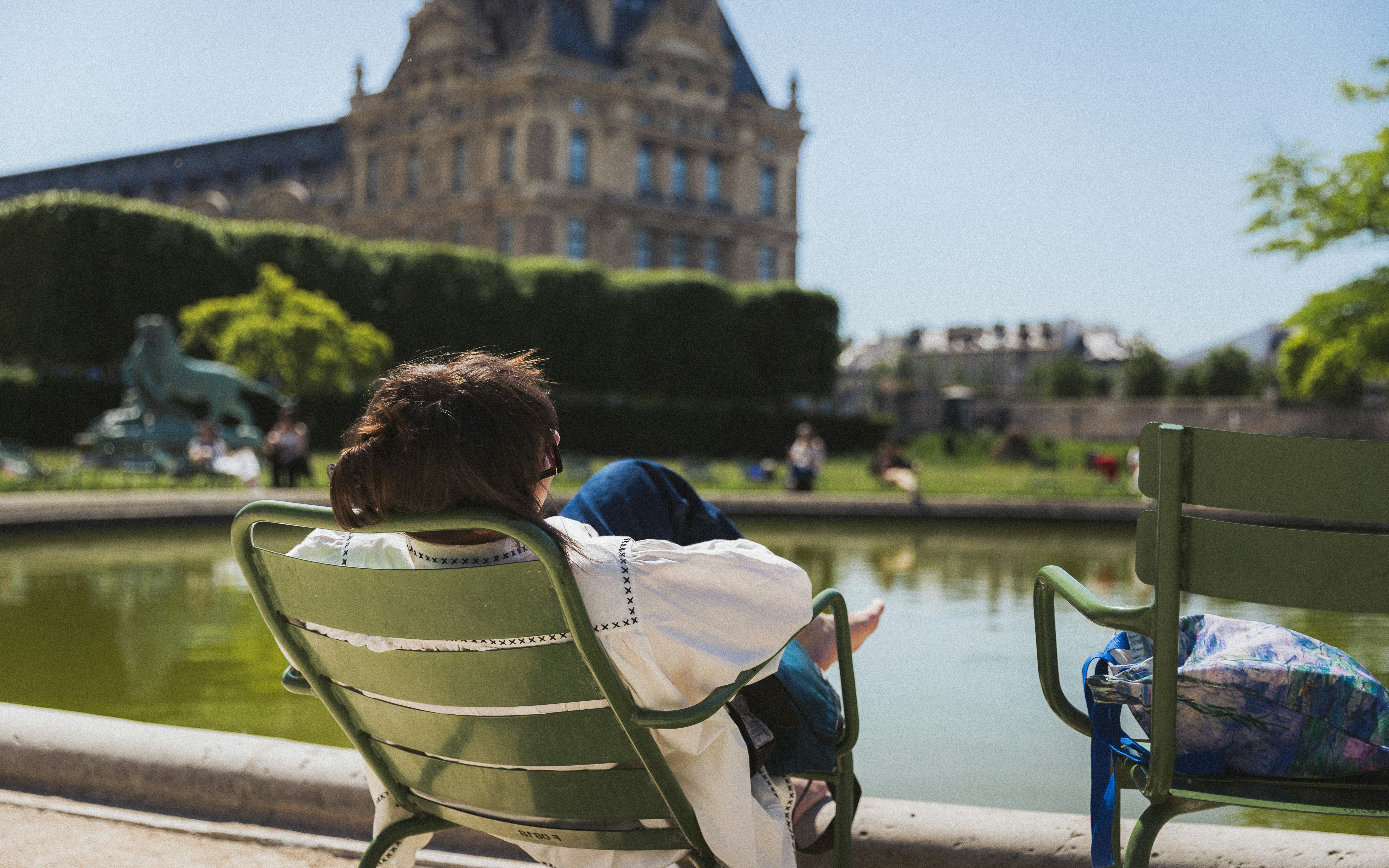 Back-rest Portrait: Quiet Moment by the Public Garden Pond