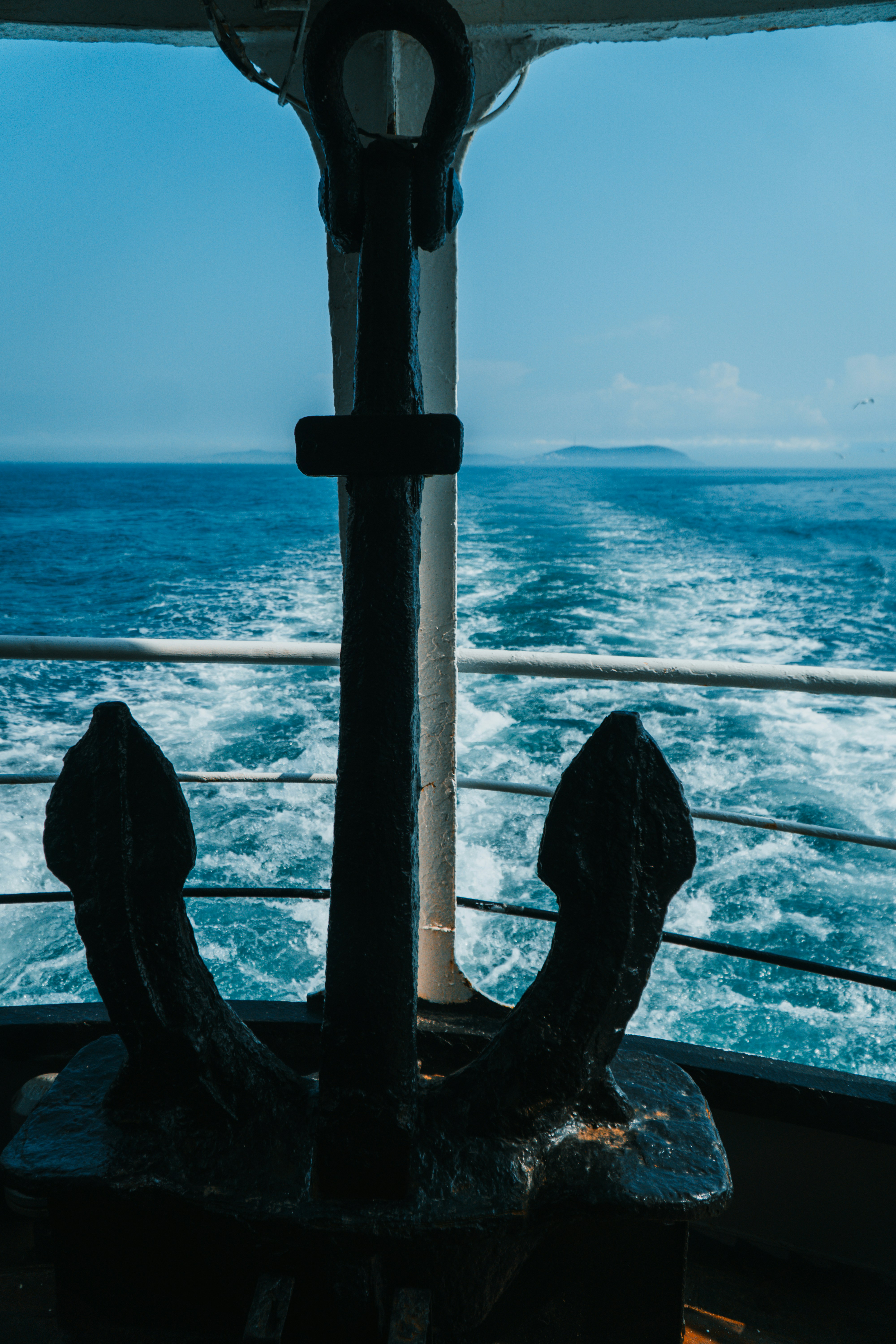 Anchor of the Sea: A Frontal View Through the Ship's Rail