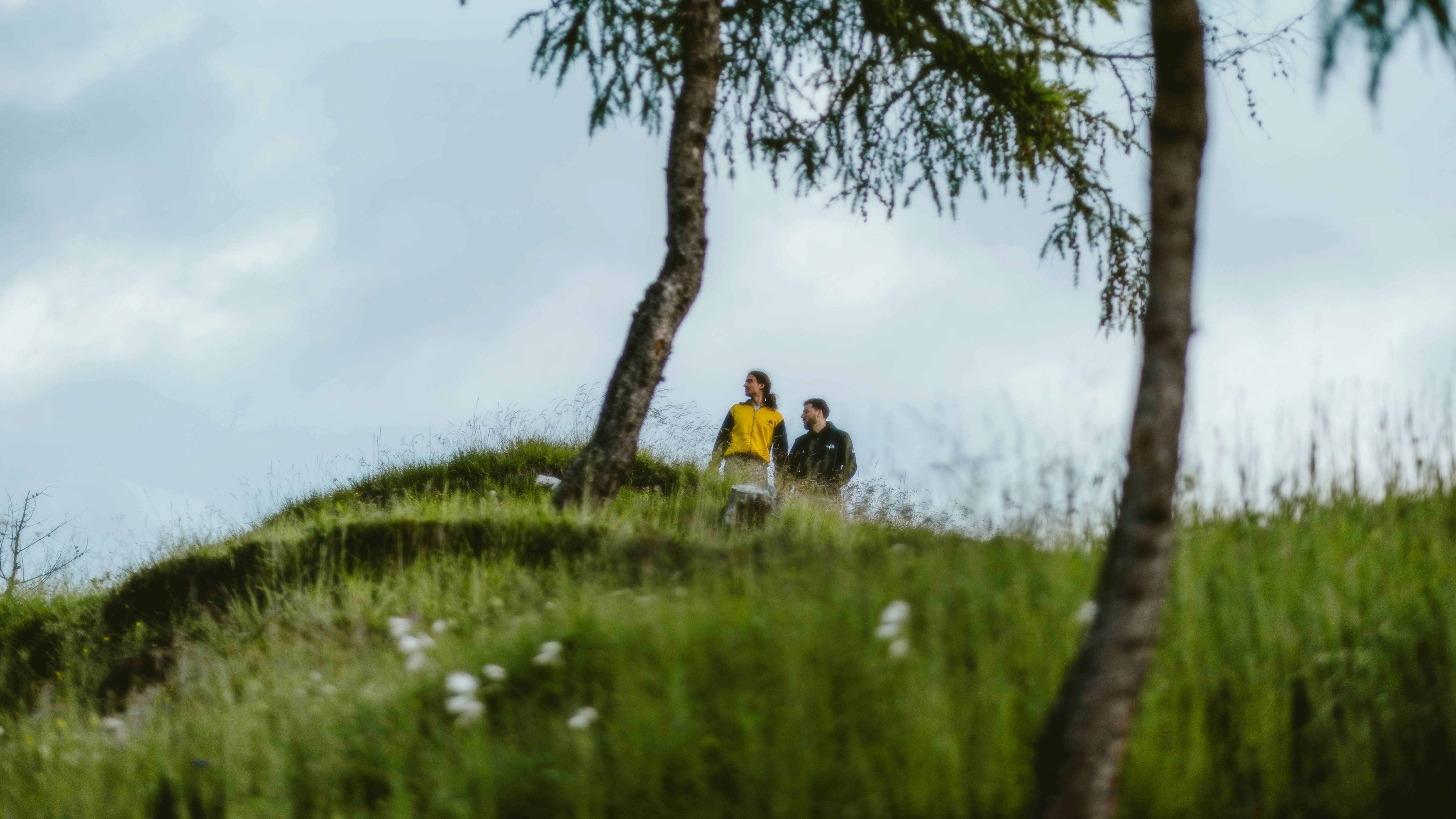 Two Wanderers on a Crest: Quiet Conversation Under Open Sky