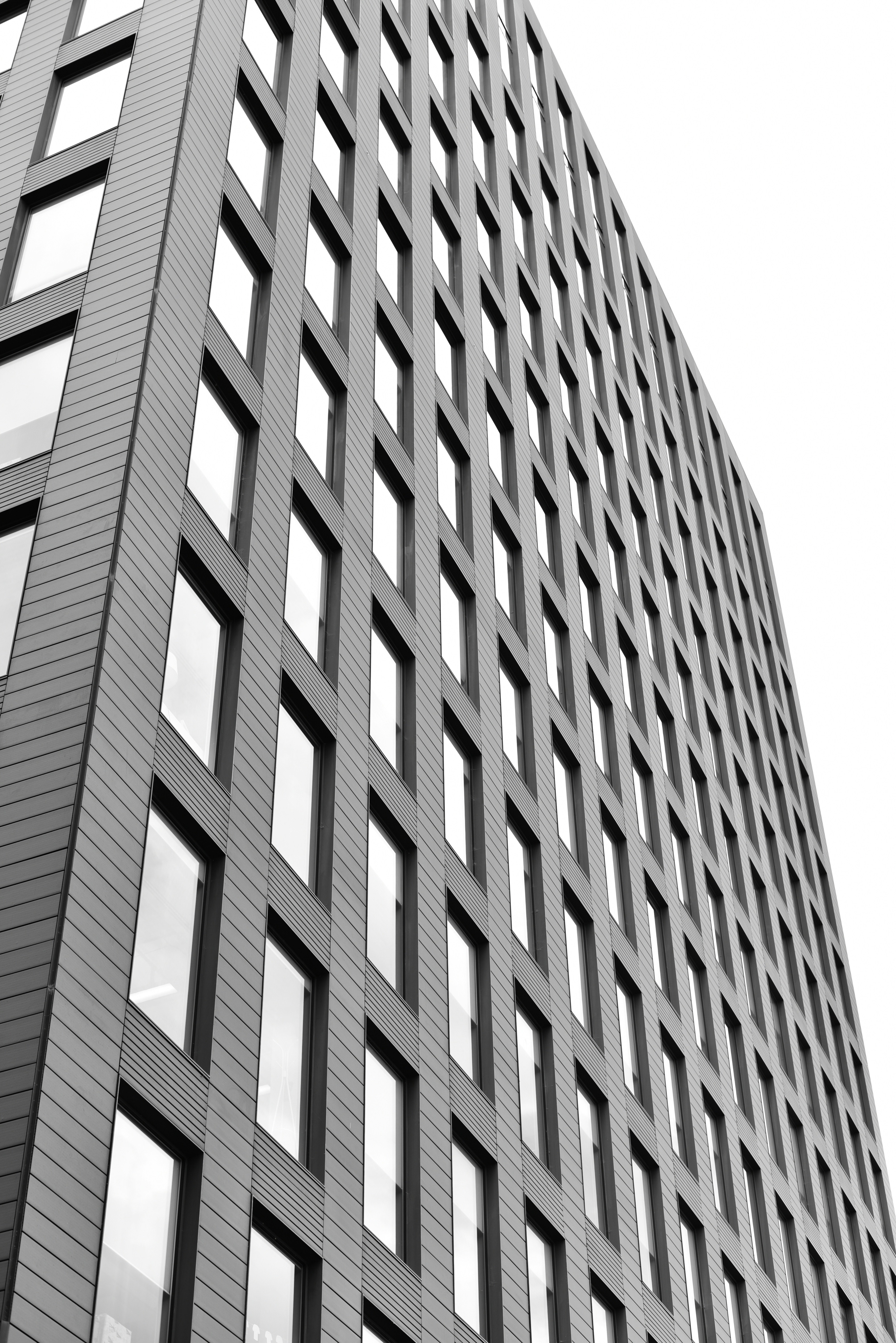 Tilted Facade: An Endless Grid of Windows in Monochrome Geometry