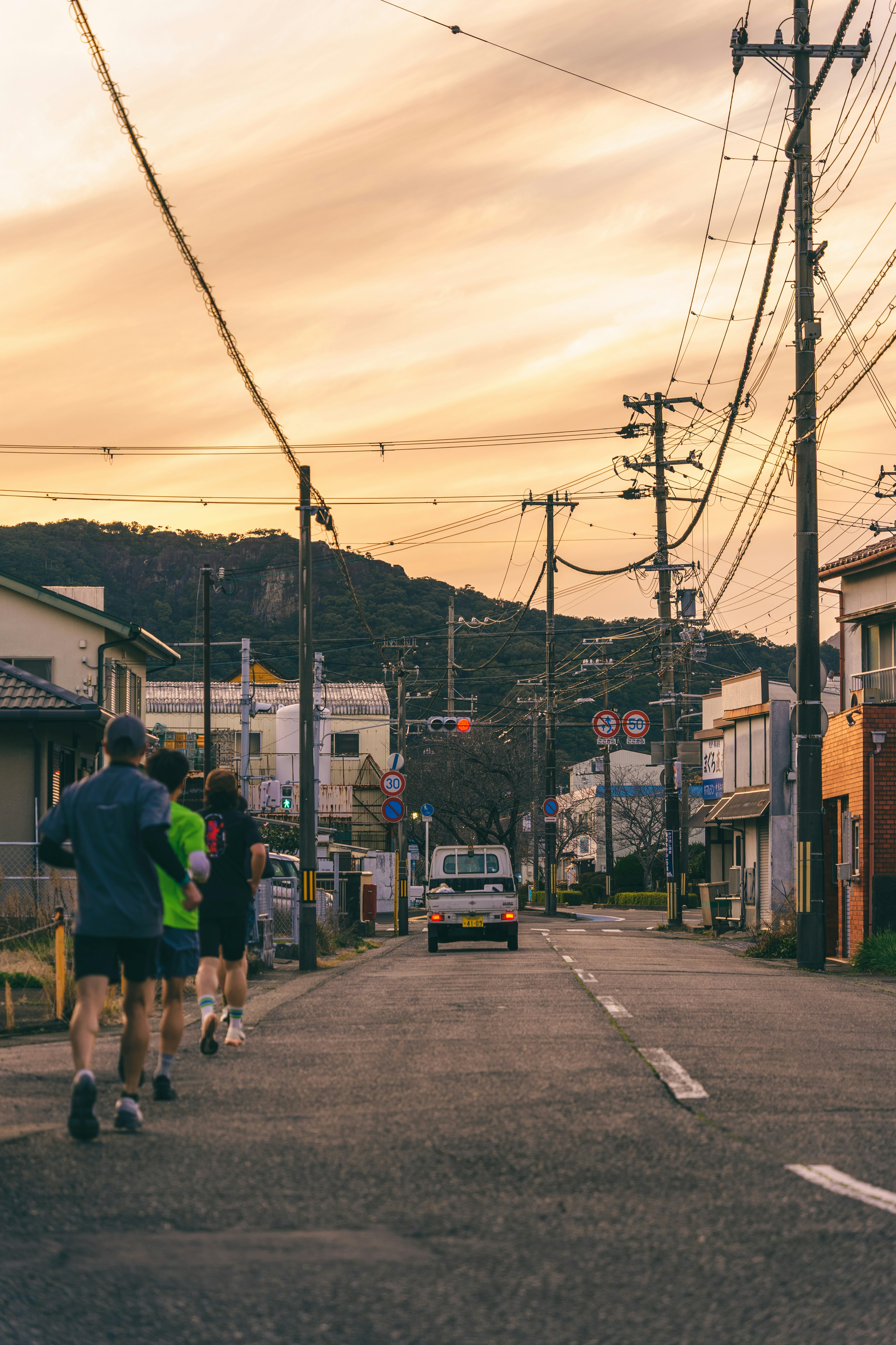 Sunset Run Down a Quiet Town Street