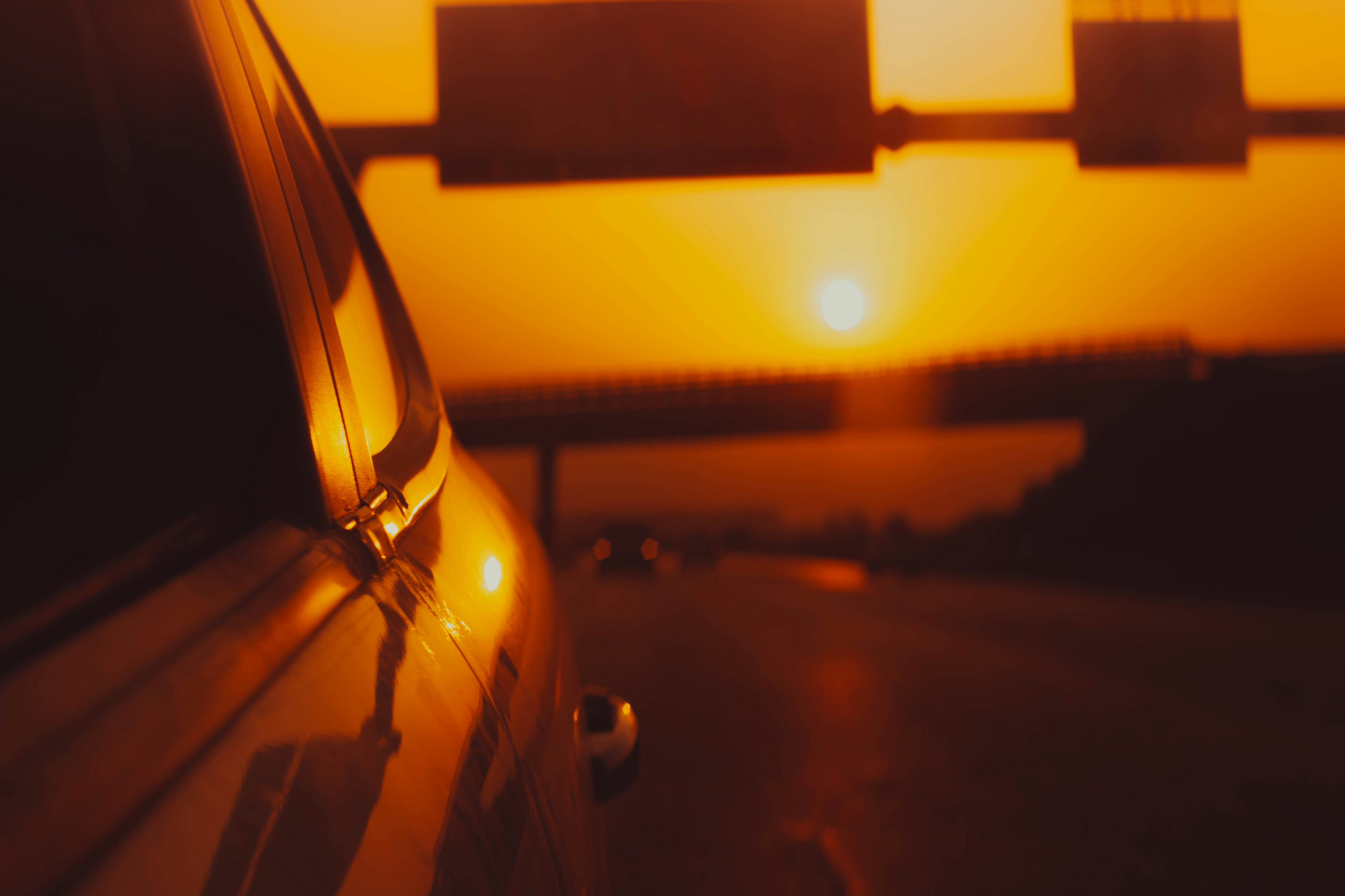 Golden Highway Reflections: Sunset Street Stillness
