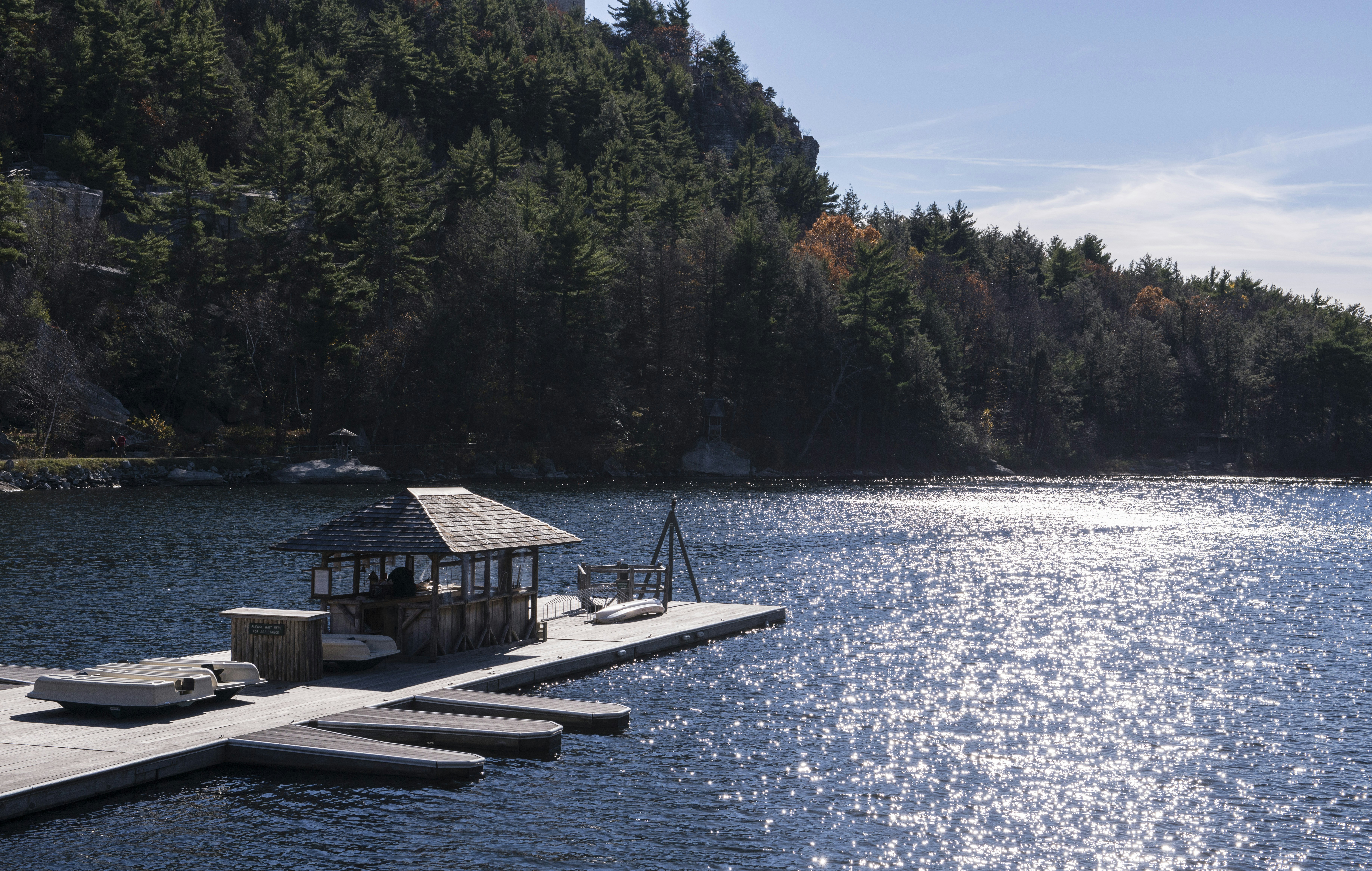 Sunlit Dock on a Sparkling Lake