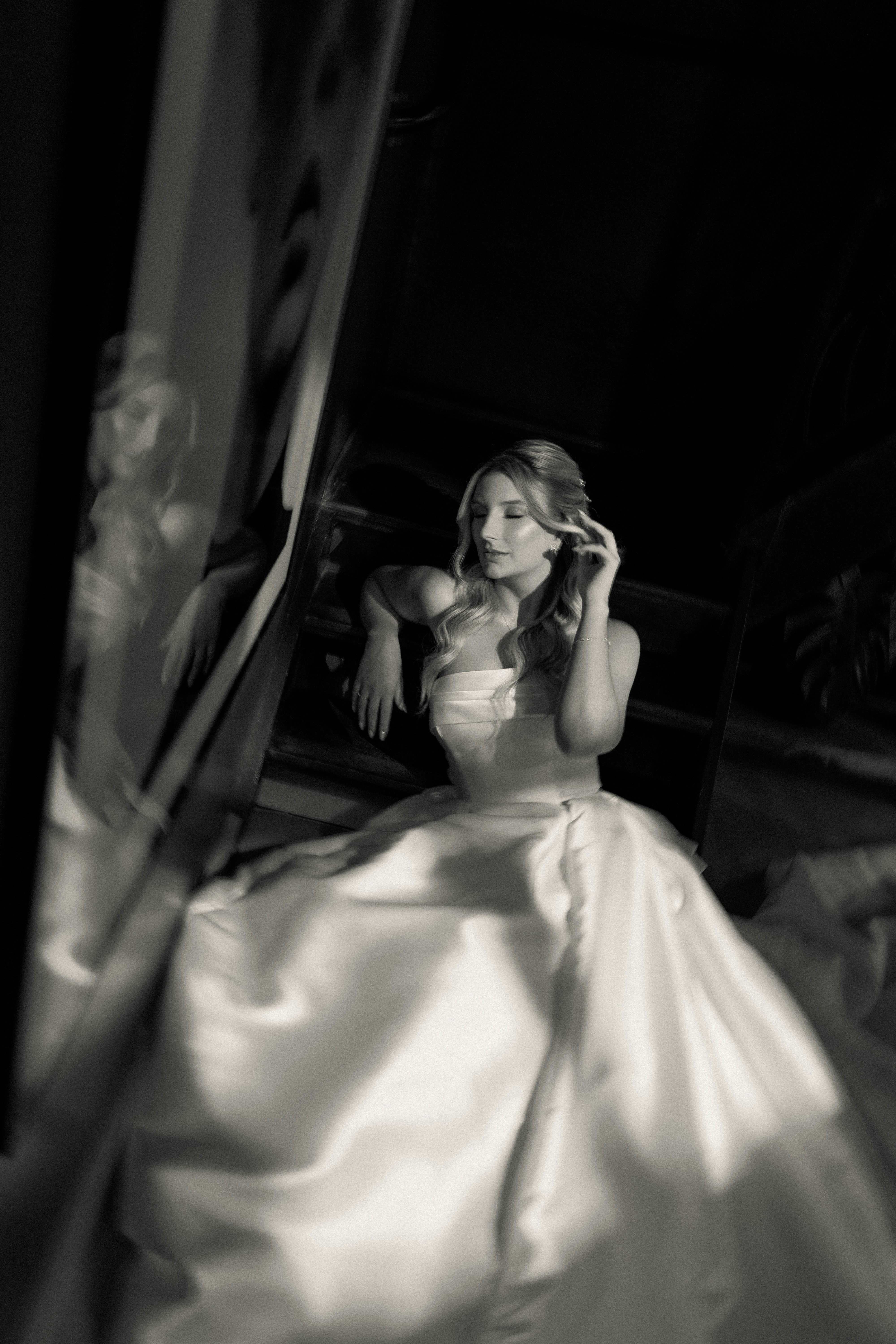 Bride in Velvet Shadows: A Quiet Reflection by the Mirror