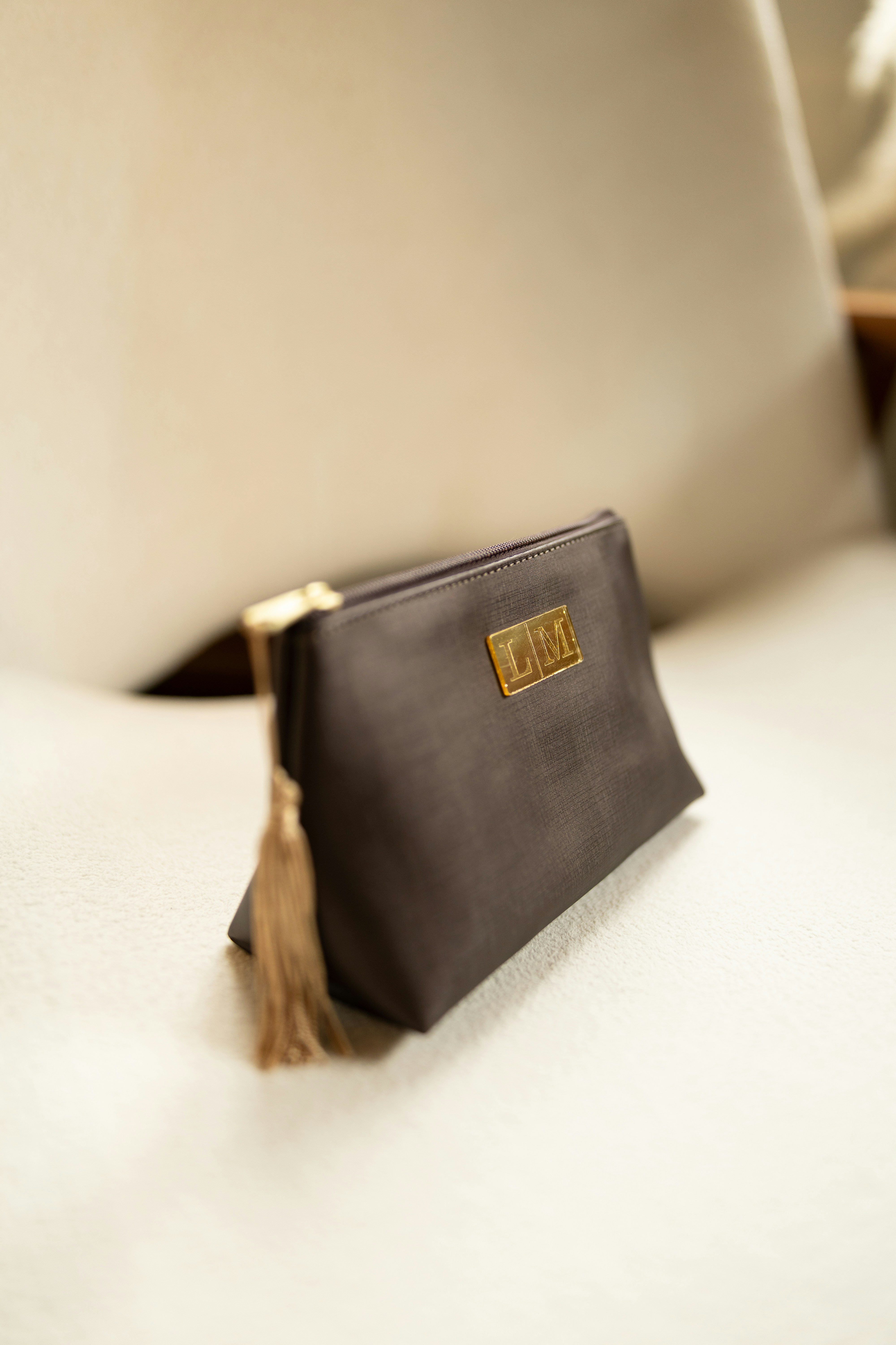 Minimalist Leather Pouch on a Soft Couch