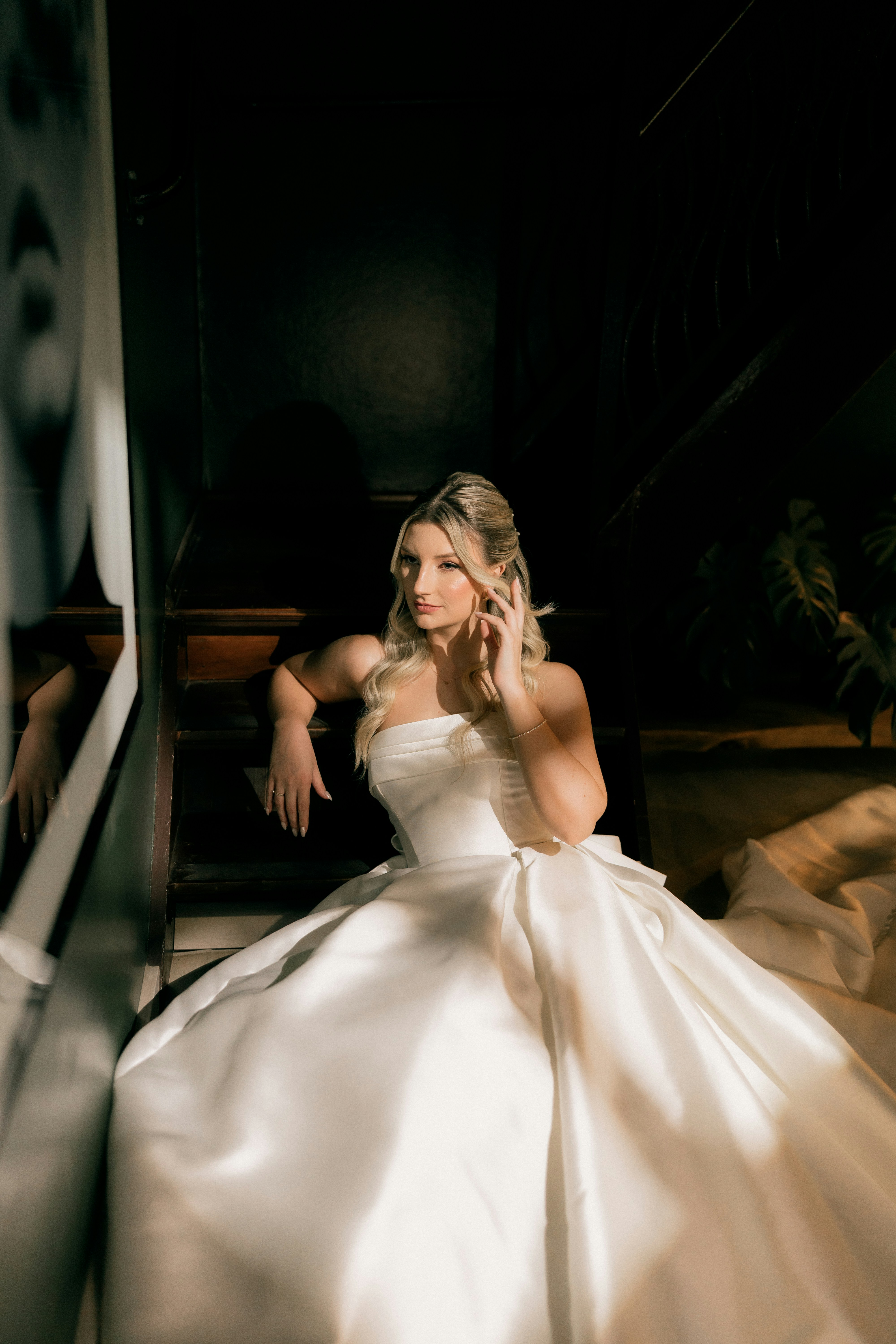 Blush of Velvet Tulle: A Bride at the Staircase