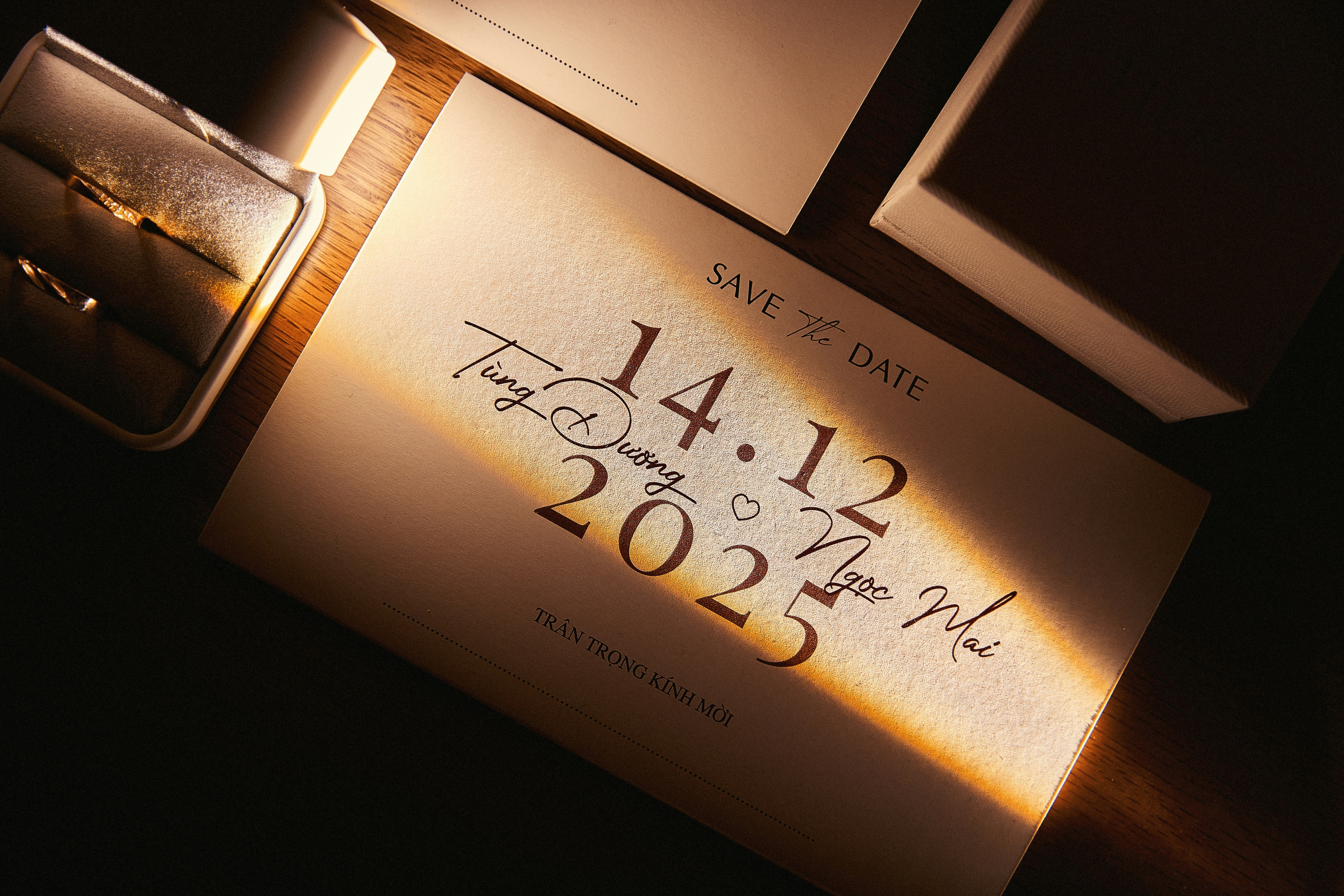 Illuminated Save-the-Date Card in Warm Studio Light