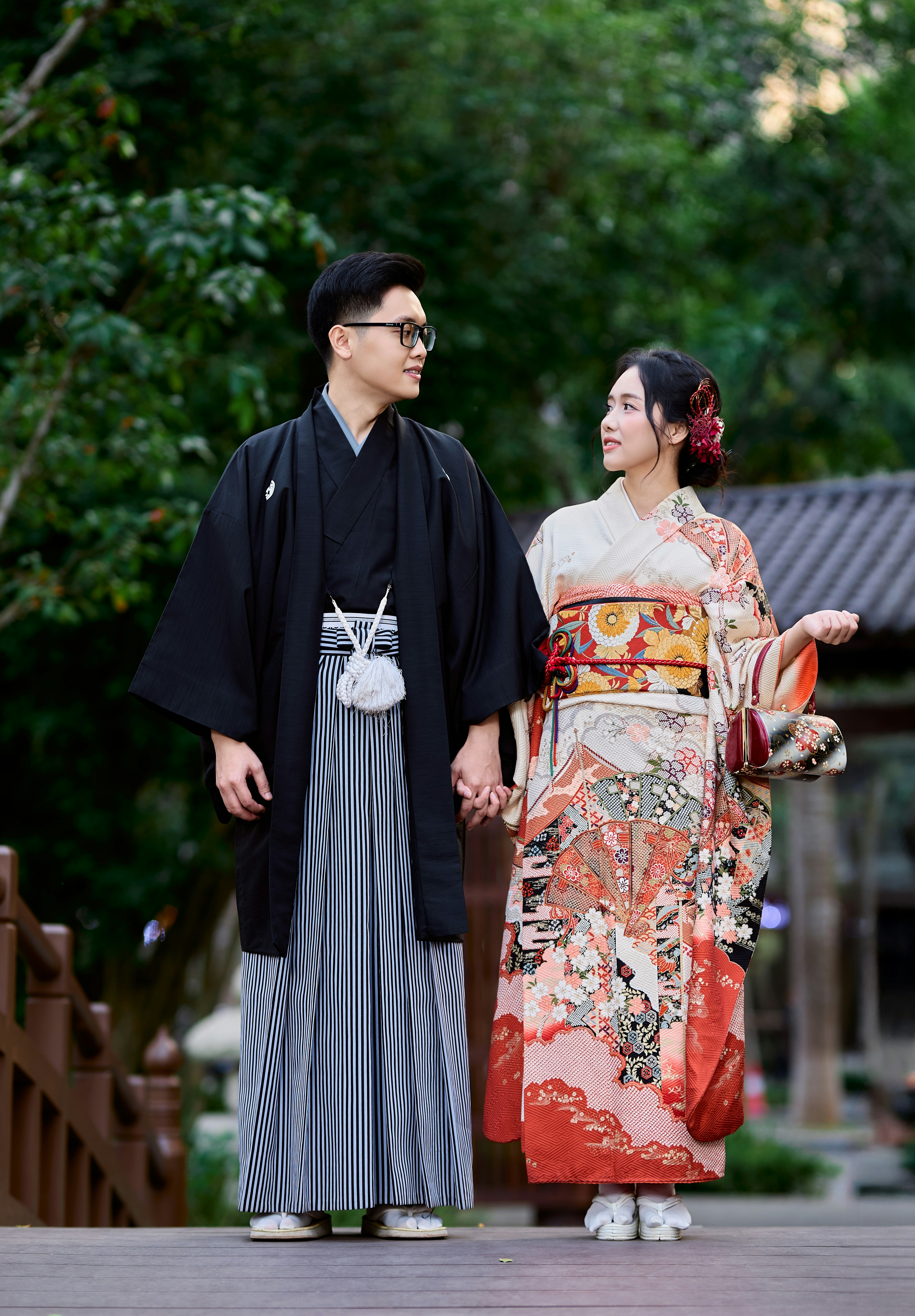 Holding Hands, Walking Tradition: A Couple in Kimono and Hakama