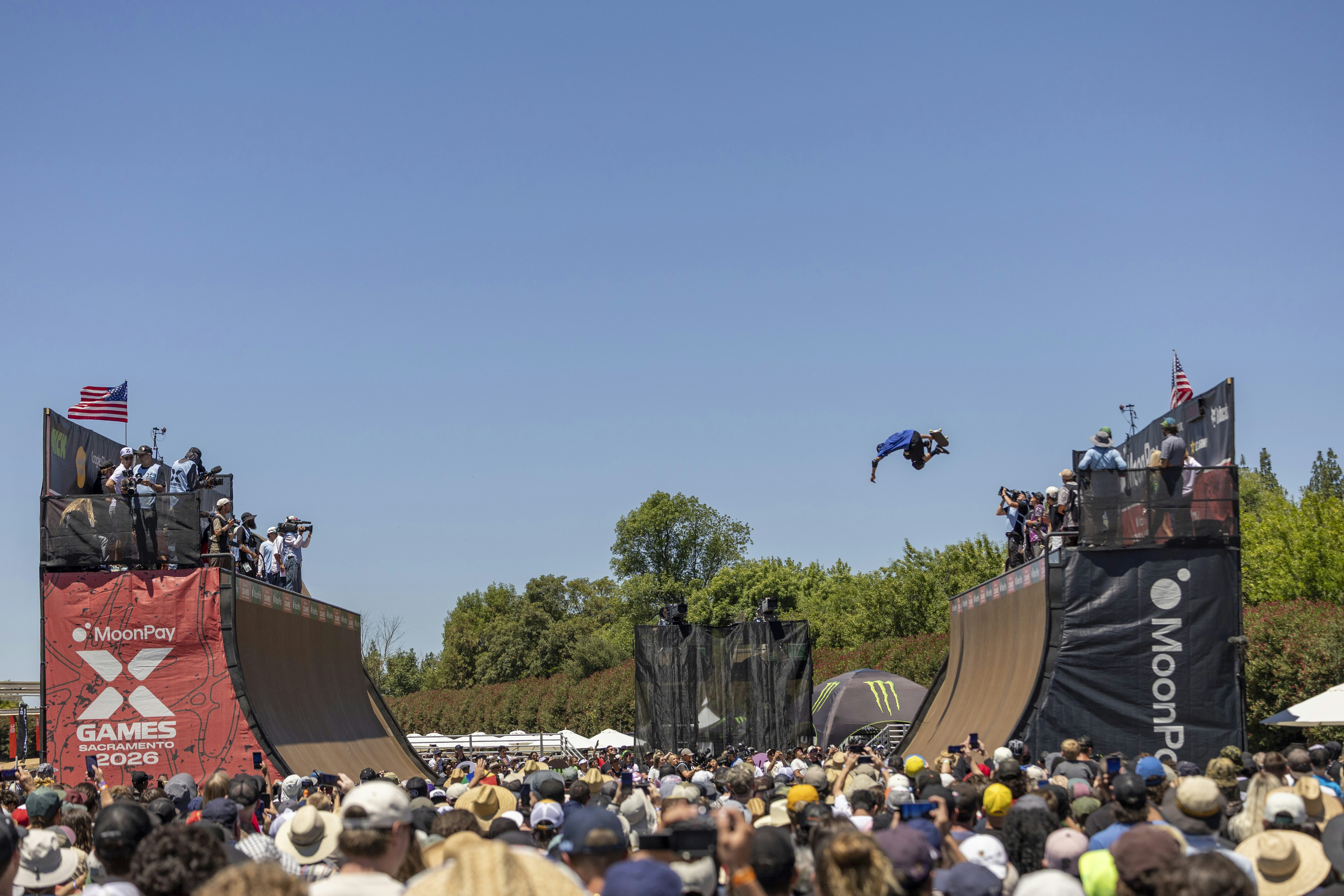 Airborne Duo: Drone Skyward over the Mega Skate Ramp