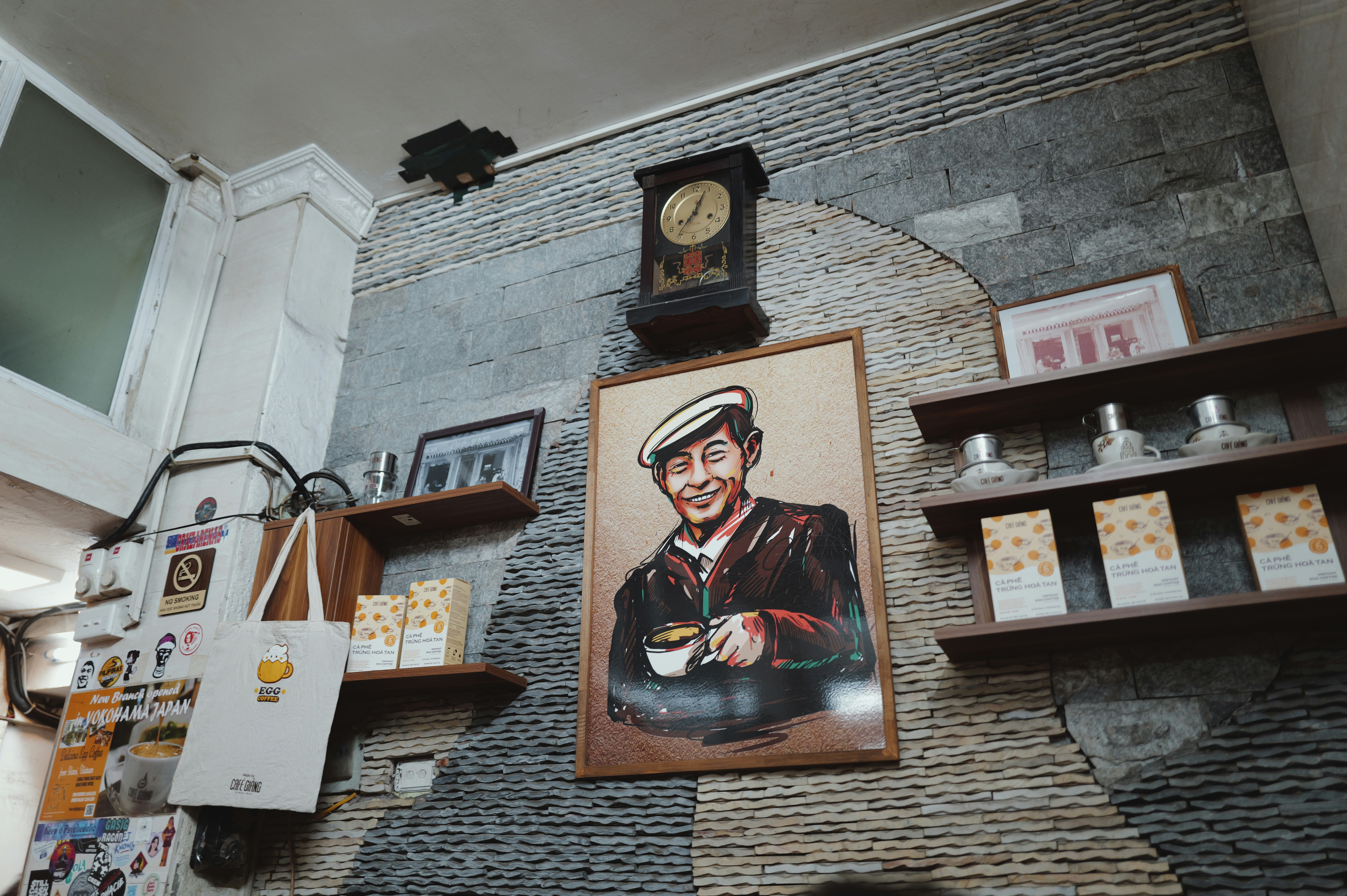 Portrait of a Warm Host: Vintage Poster Centered Between Shelves