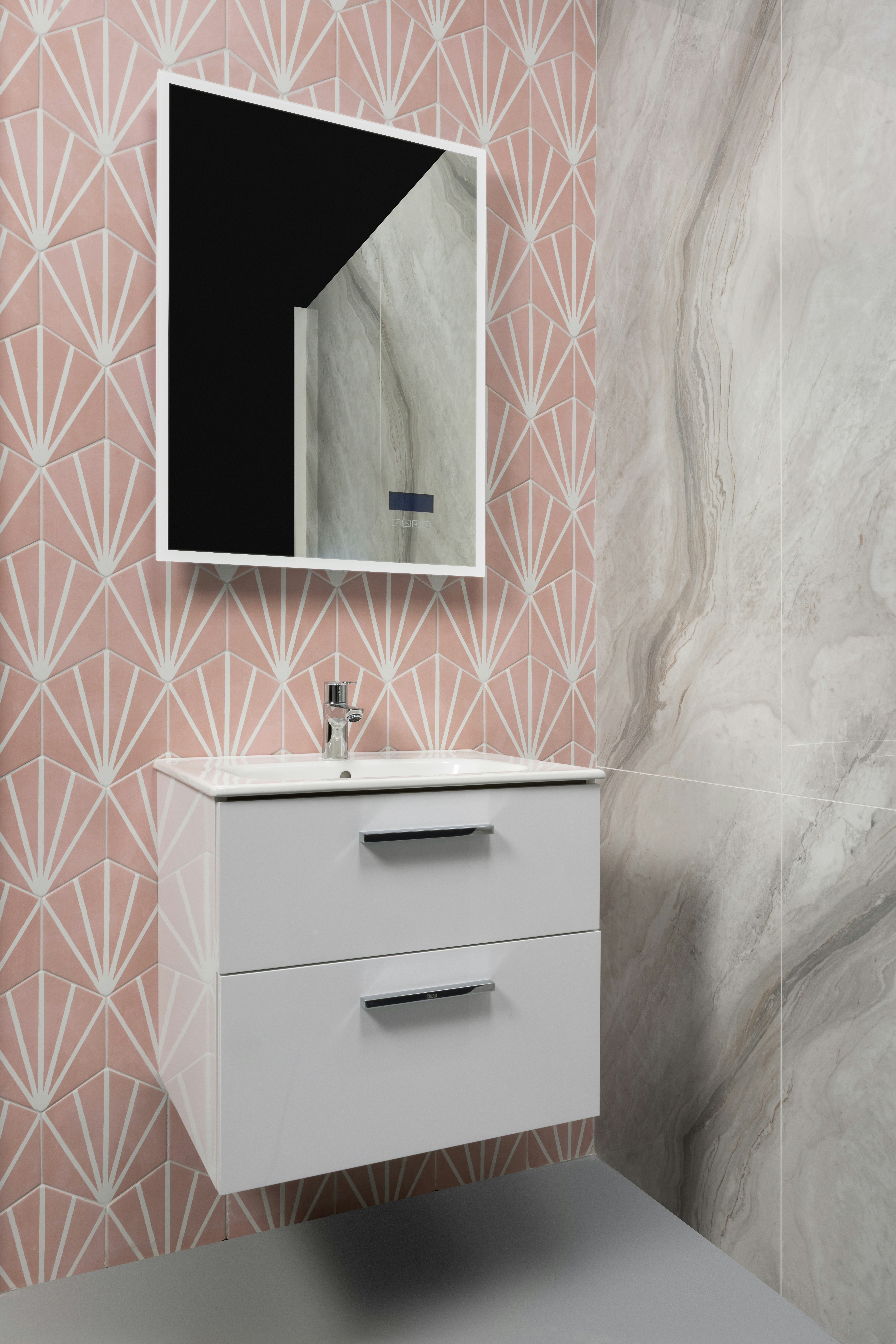 Geometric Vanity in Soft Pink Retreat