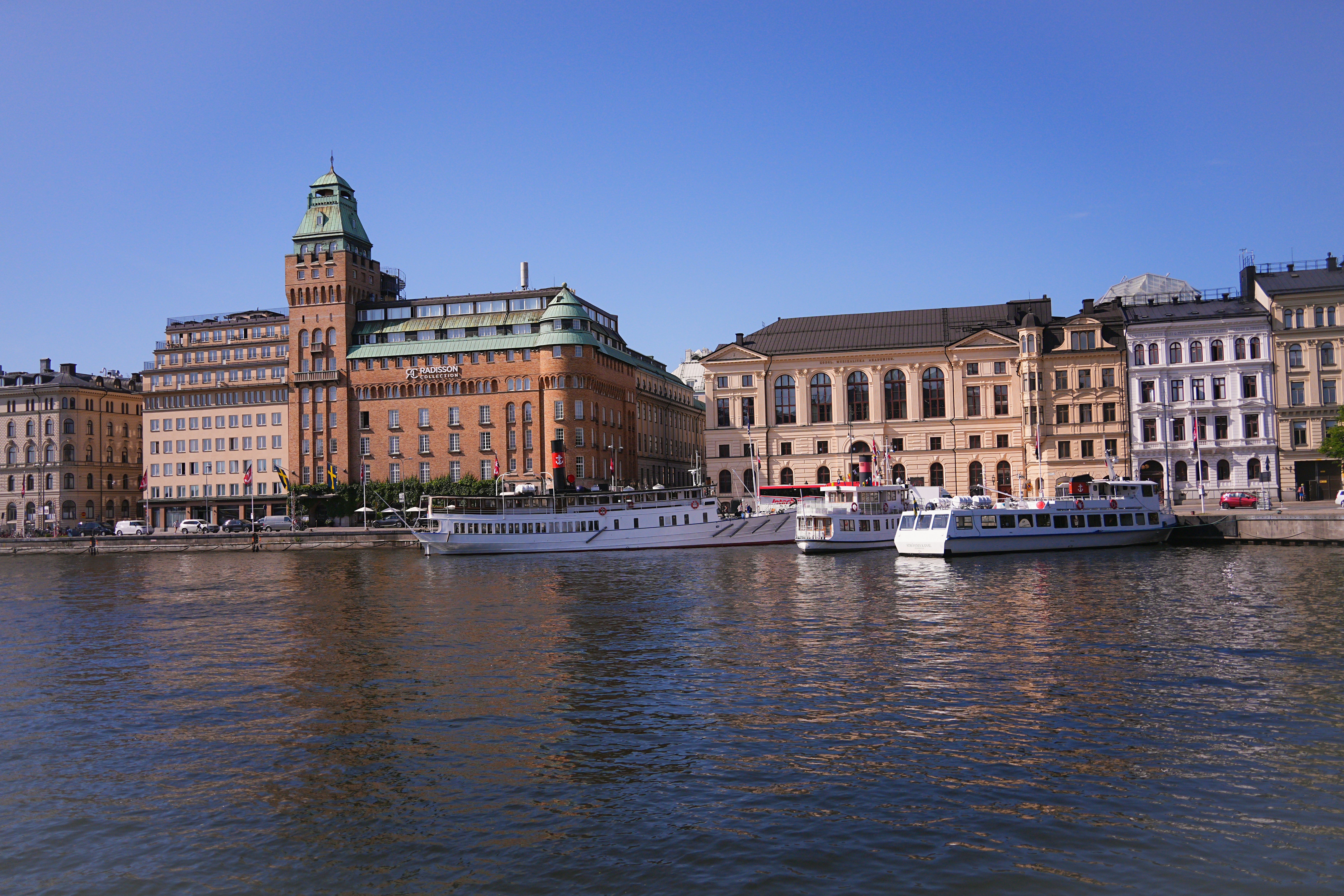 Riverside Arcades: Boats Docked Along Stockholm's Waterfront