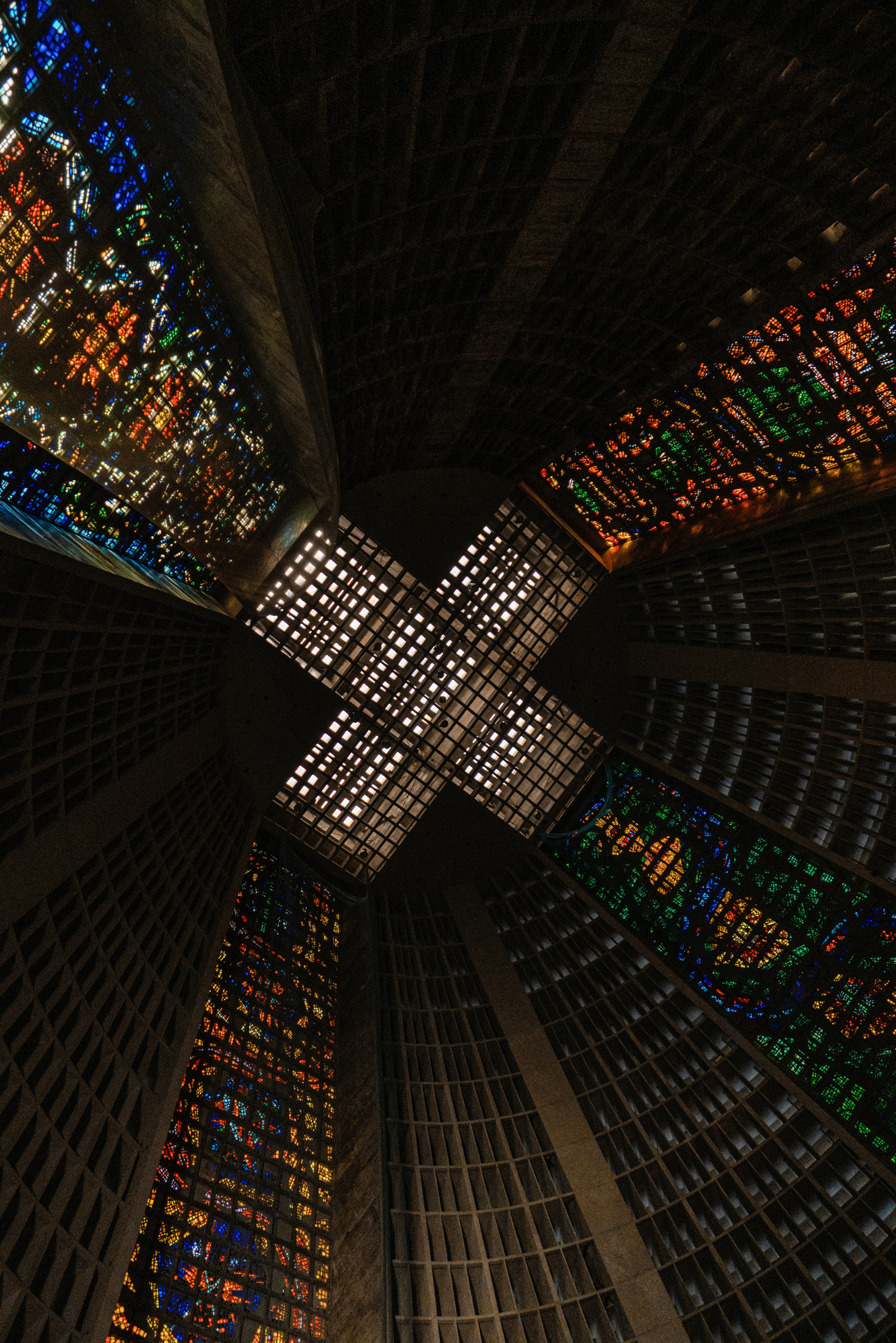 Stained Glass Atrium: A Symmetrical Vantage into Sacred Light