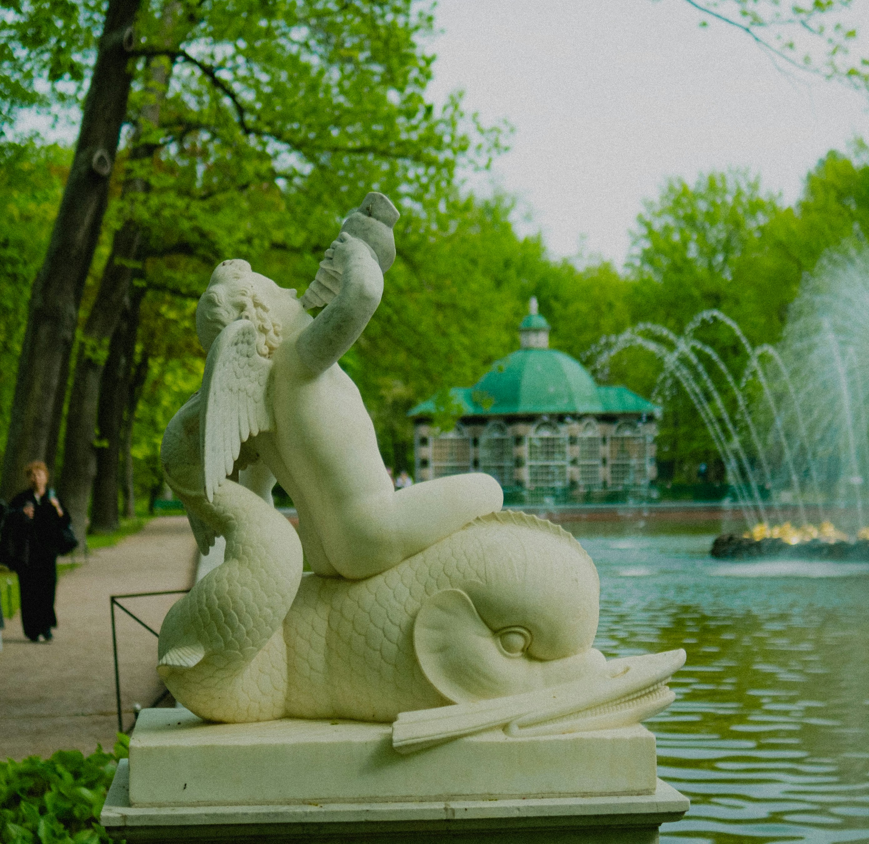 Serpent and Mermaid Statue by the Park Fountain