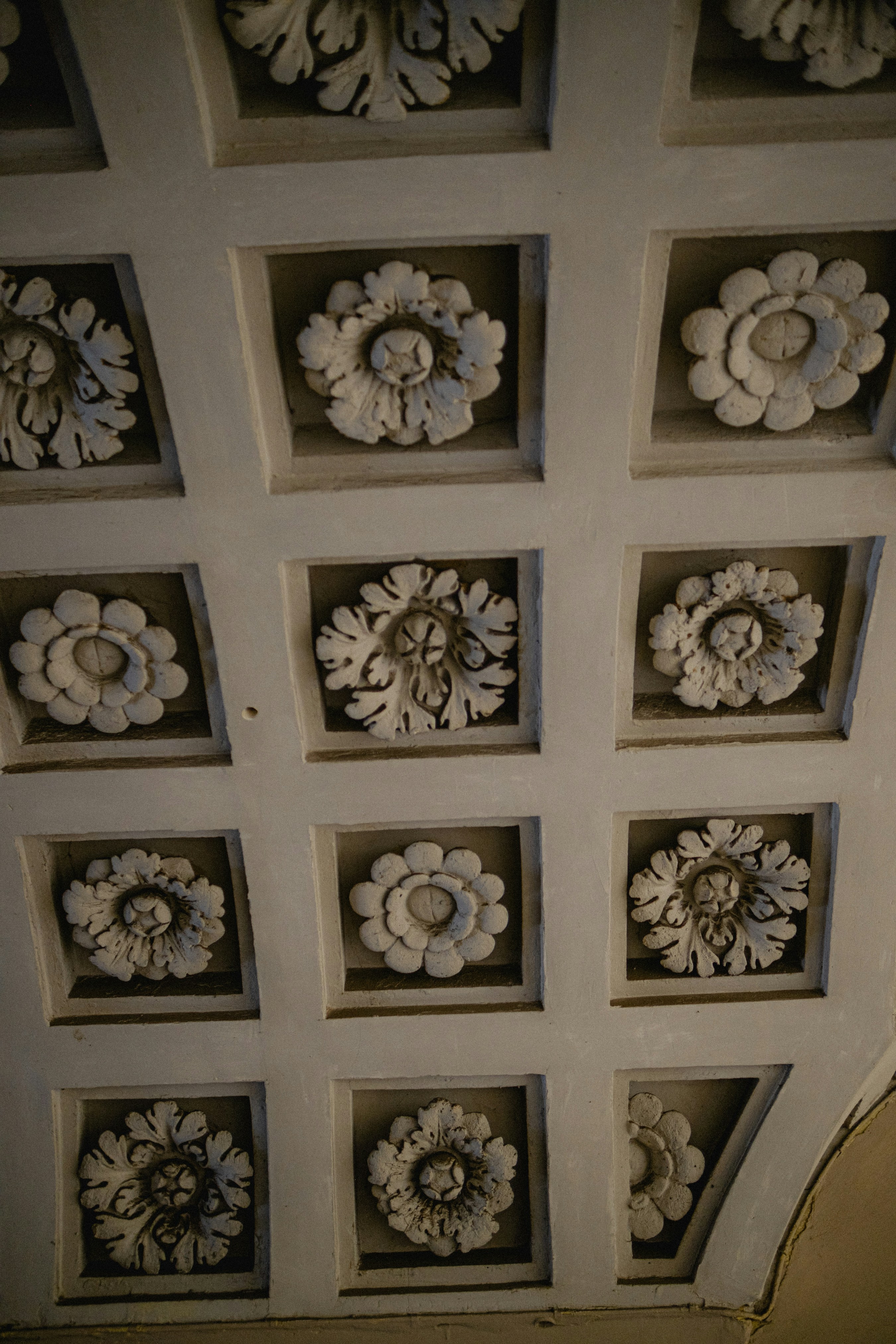 Ornate Coffered Ceiling: Floral Medallions in Sunken Squares