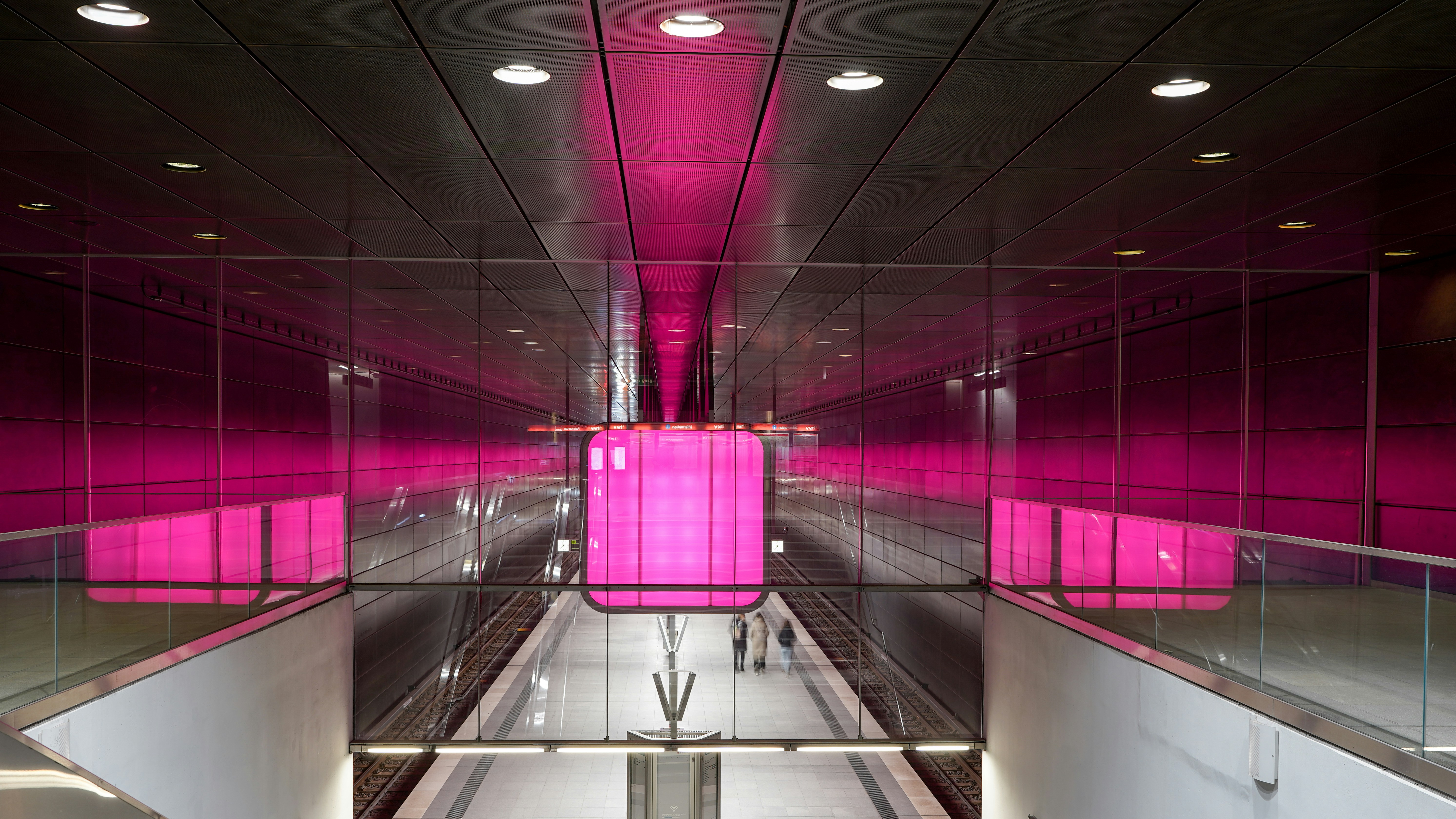 Neon Corridor: A Neon-lit Descent through Glass and Pink Light