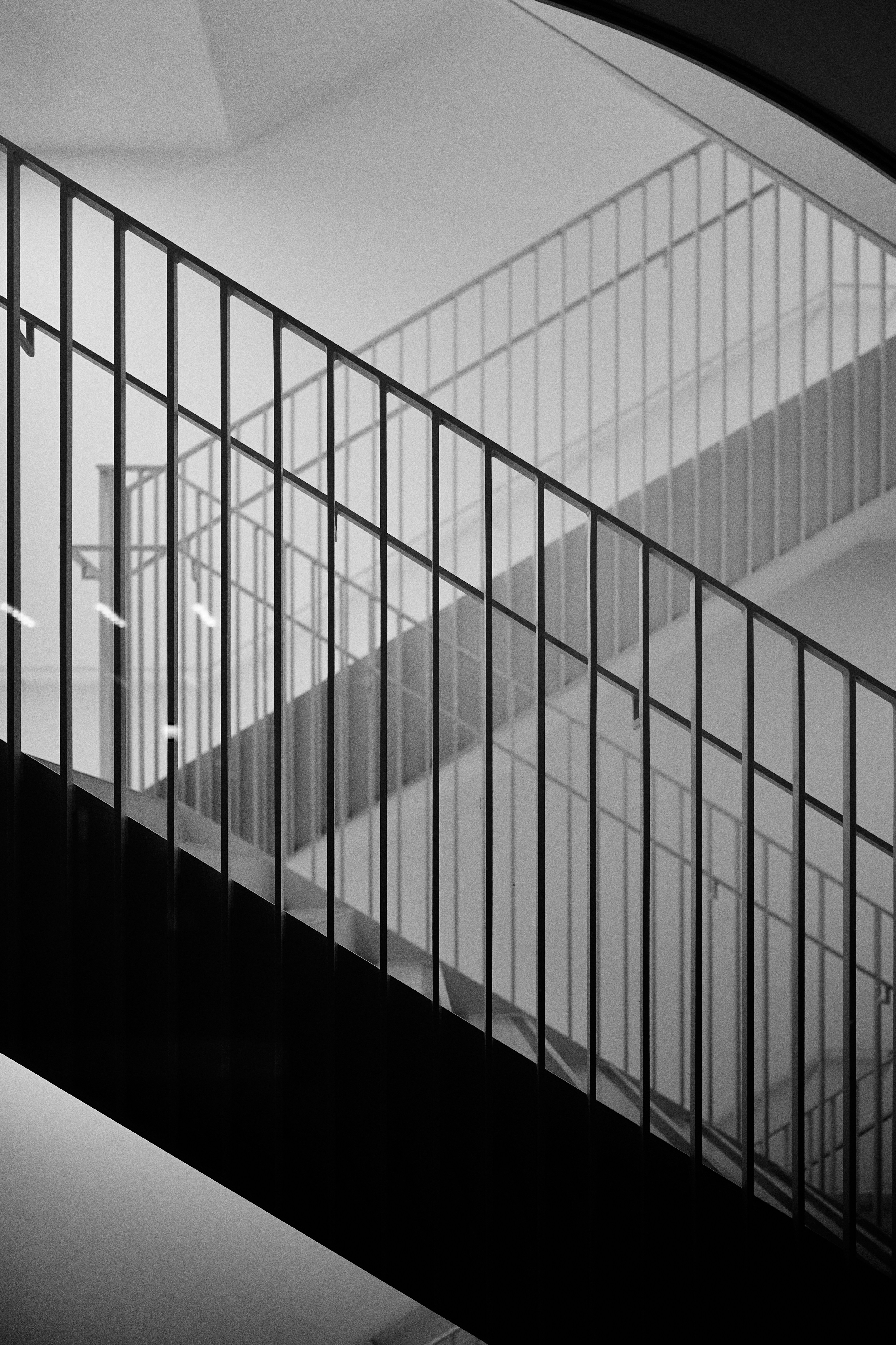 Diagonal Rails: An Abstract Stairwell in Monochrome