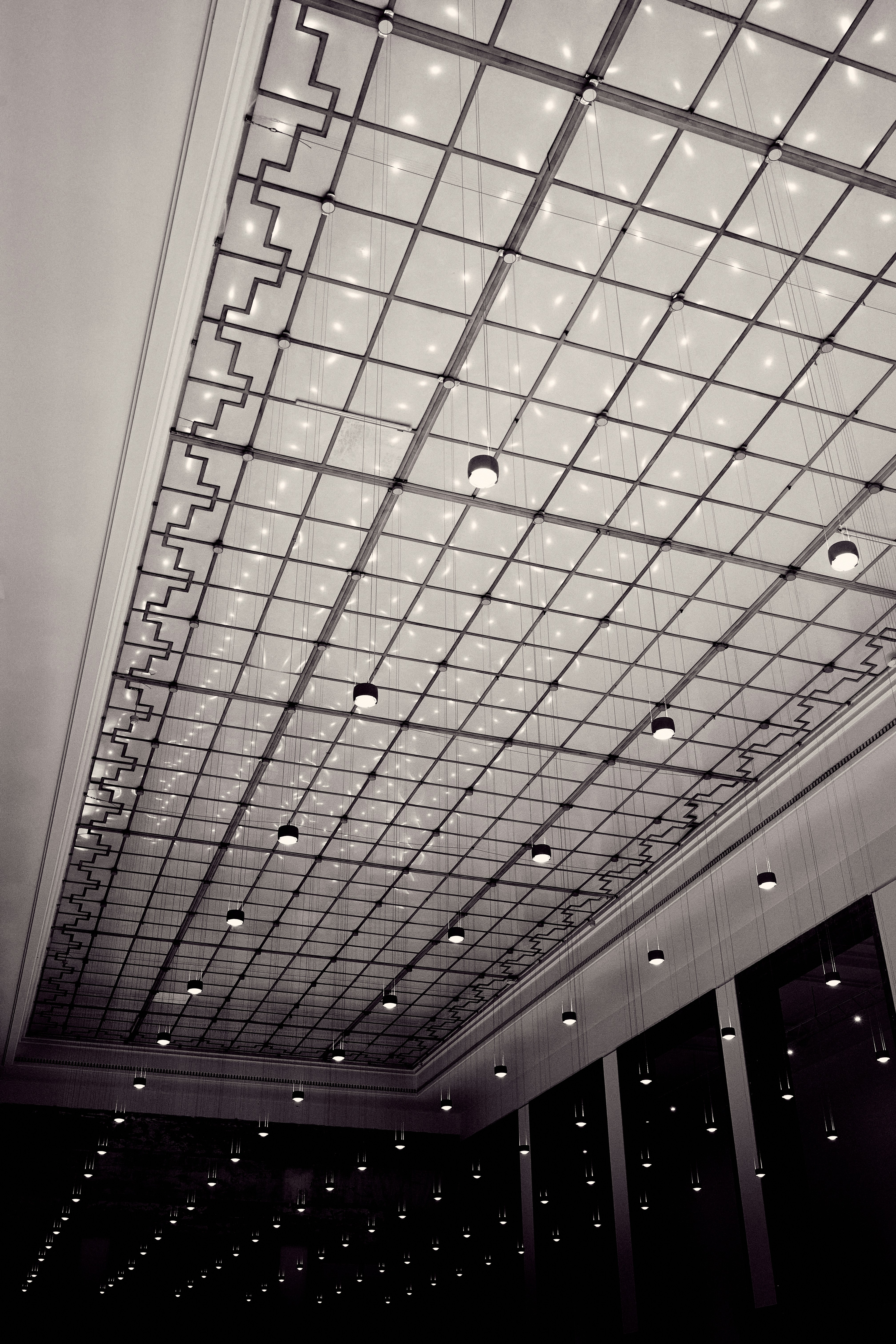 Geometric Lights: A Ceilingscape of Grids and Orbs
