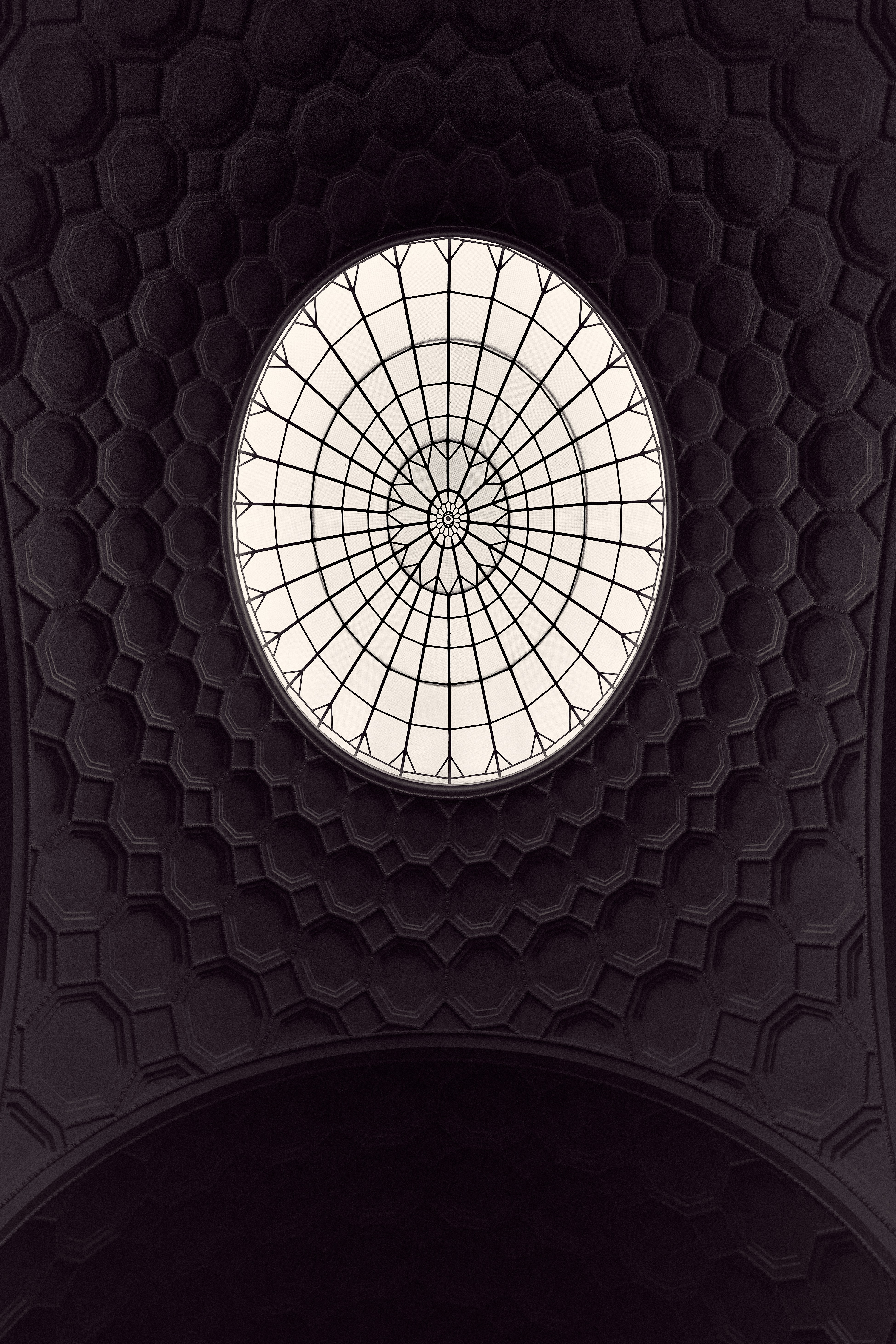 Circular Window, Concentric Ceiling: A Geometric Dome Spotlight