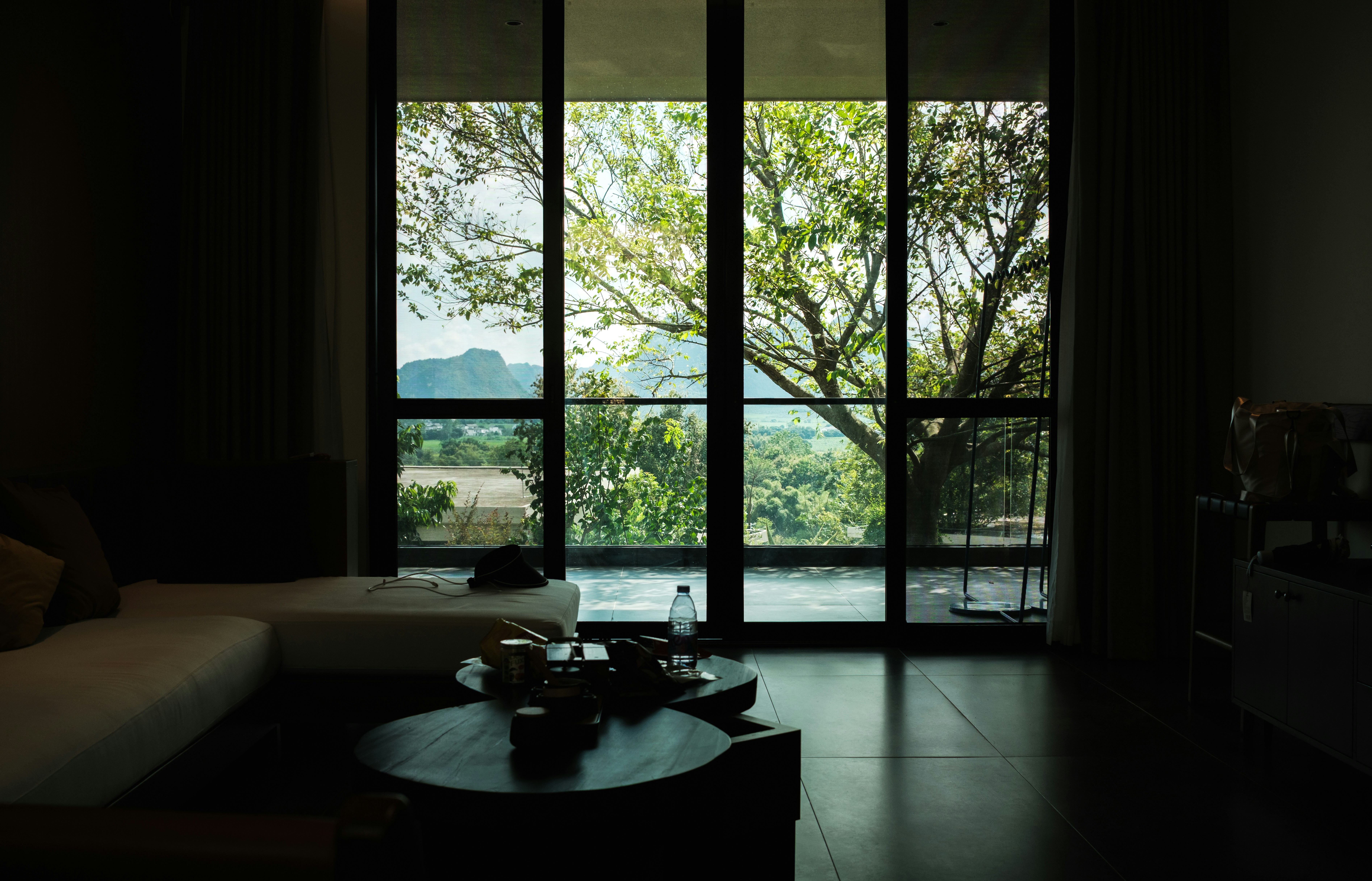Sunlit Balcony Vista Through Geometric Frames