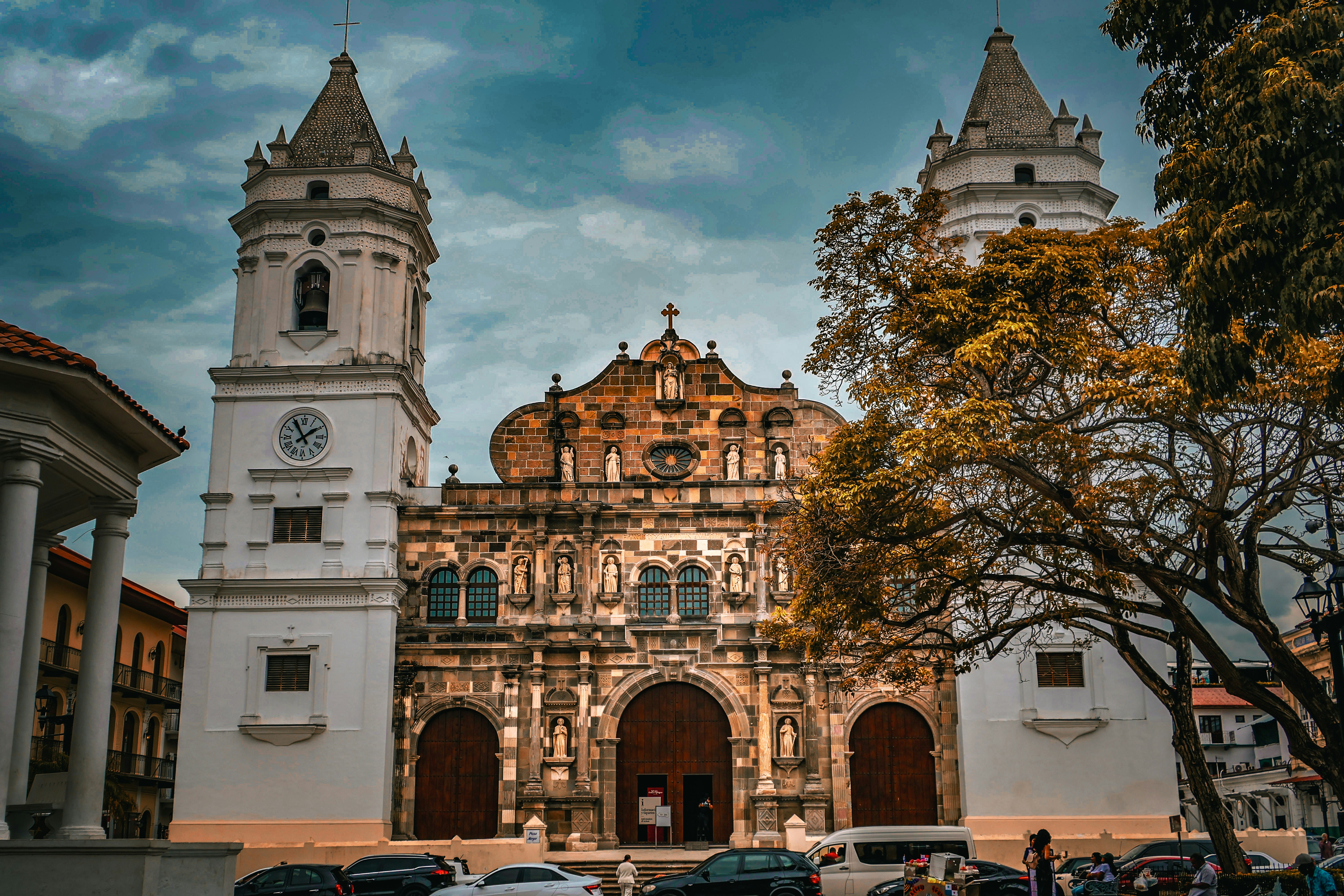 Cathedral Gateways: A Colonial facade framed by twin towers