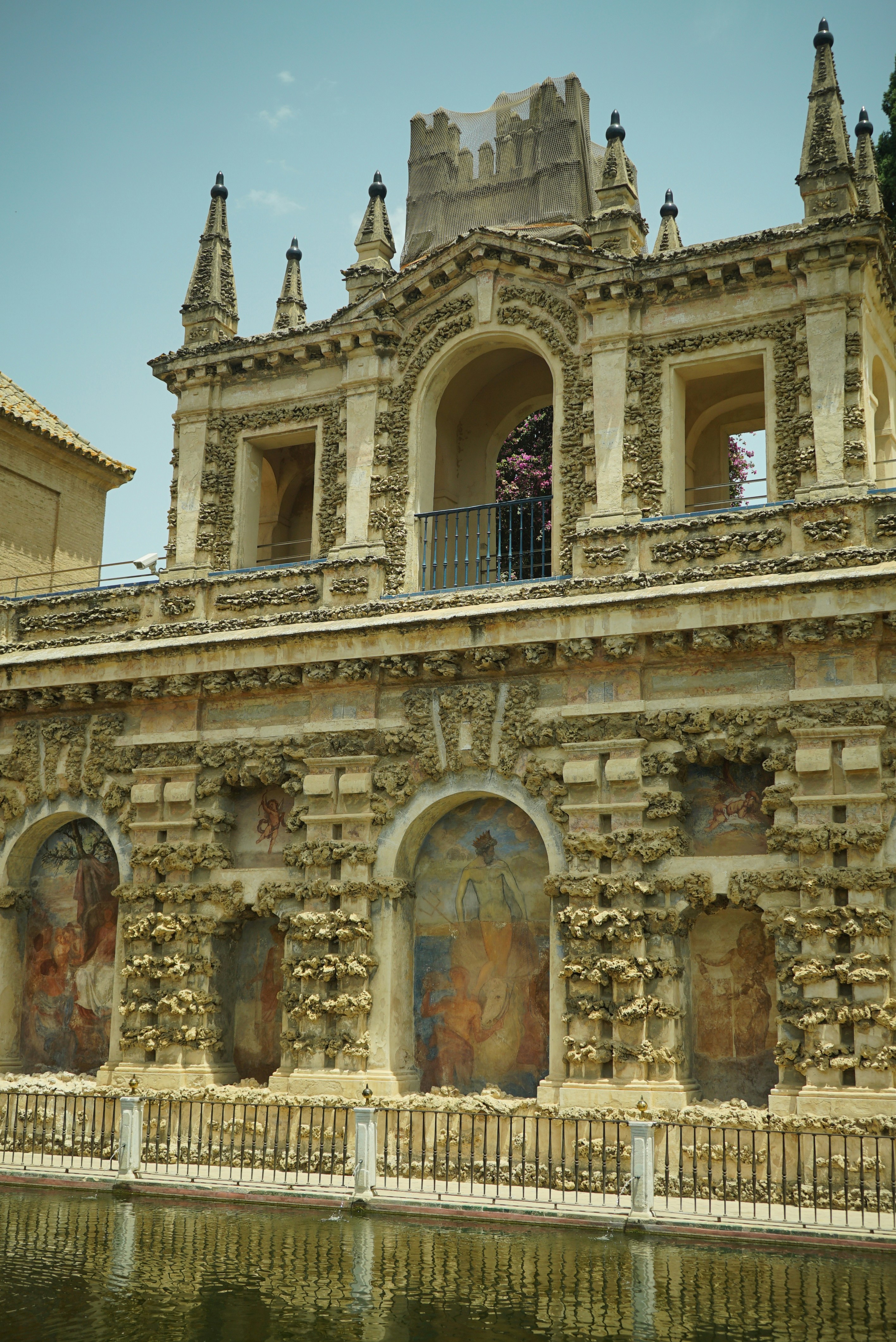 Ornate Facade Overlook: Sunlit Sarcophagus of Stone and Fresco