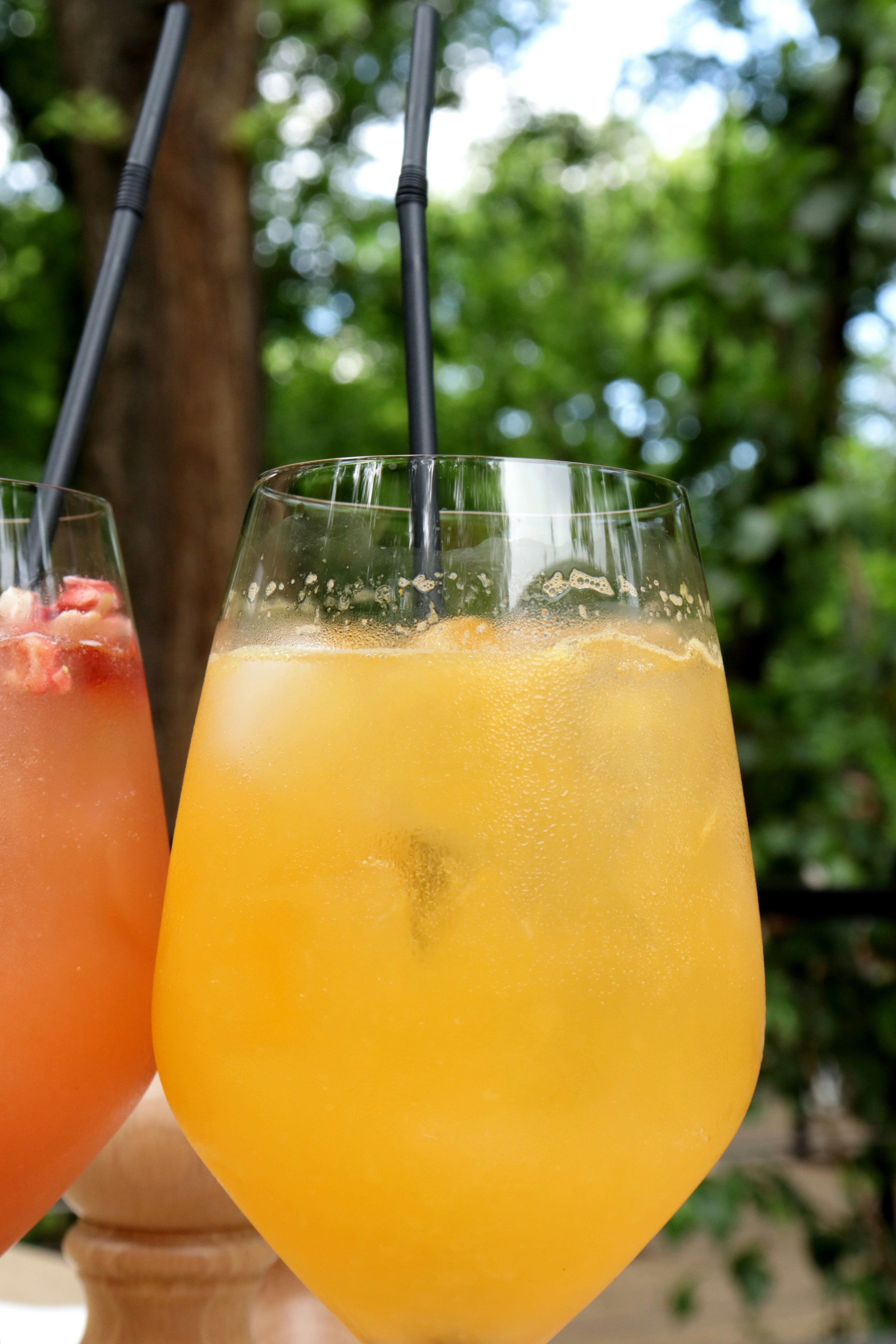 Sunlit Citrus Cheers: A Pair of Glasses on a Summery Balcony