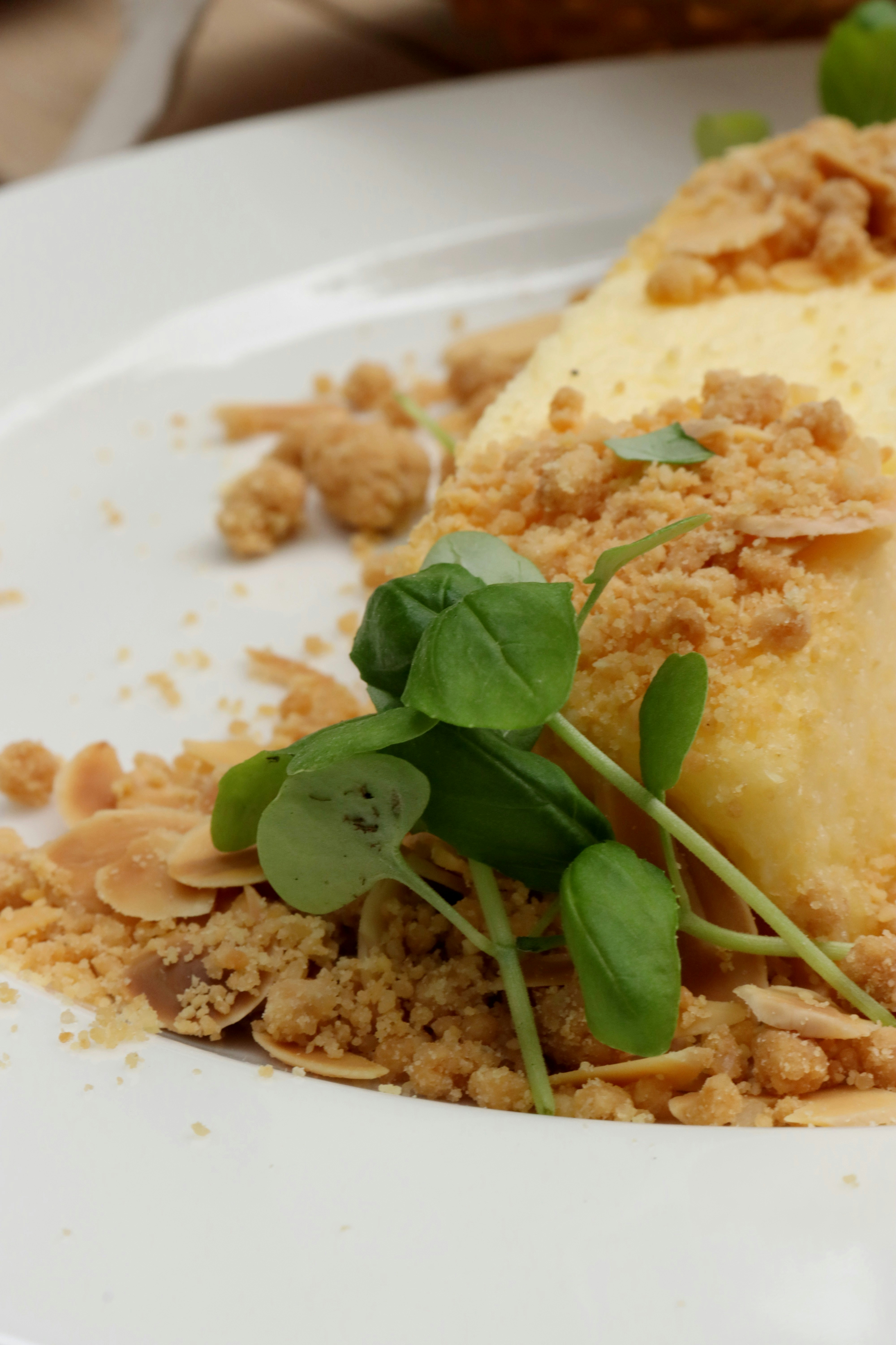 Crumbled Crème Brûlée Garnish: A Dessert Plate in Focus