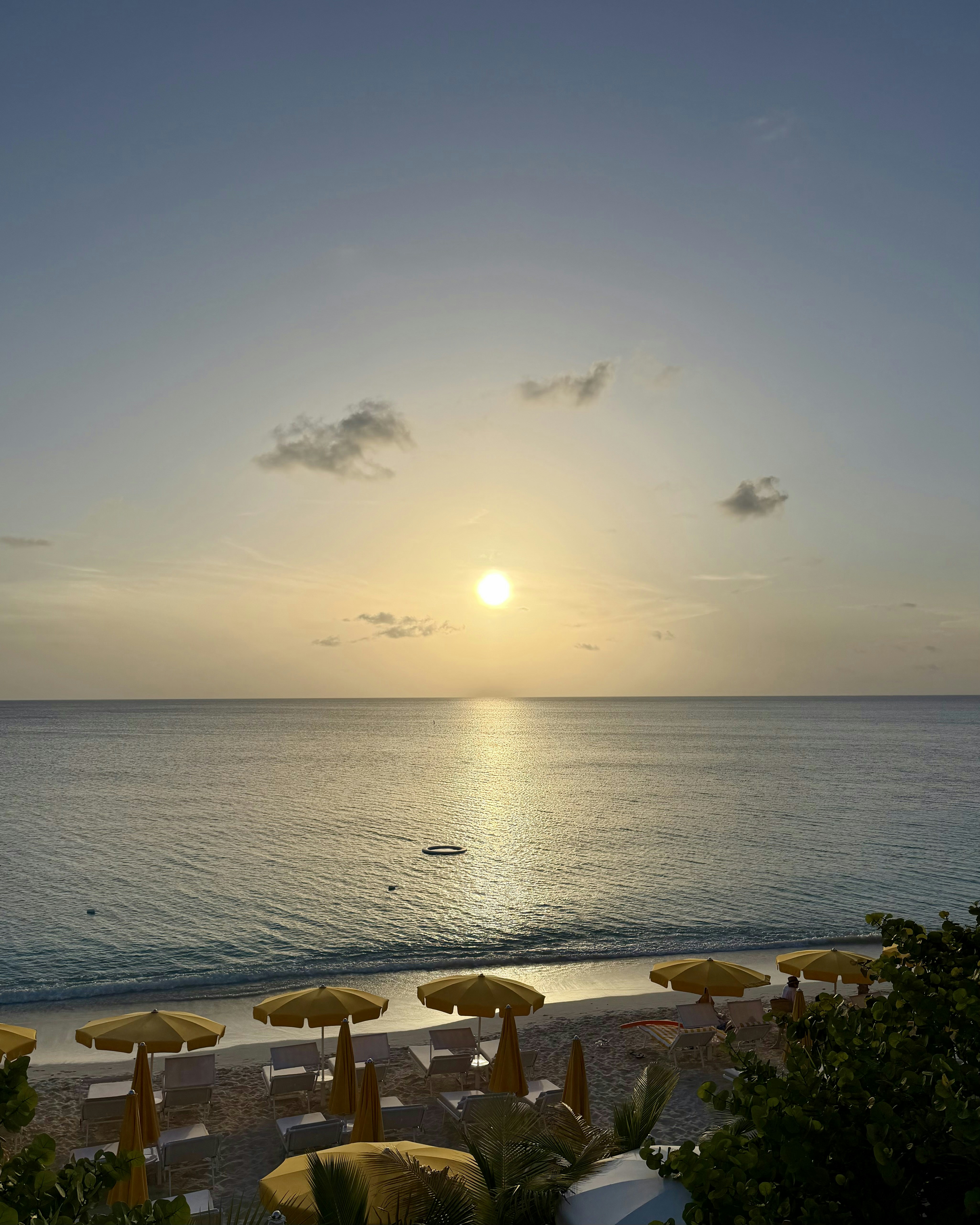Sundown at the Seaside: Sunlit Calm Over a Beachfront Row of Umbrellas