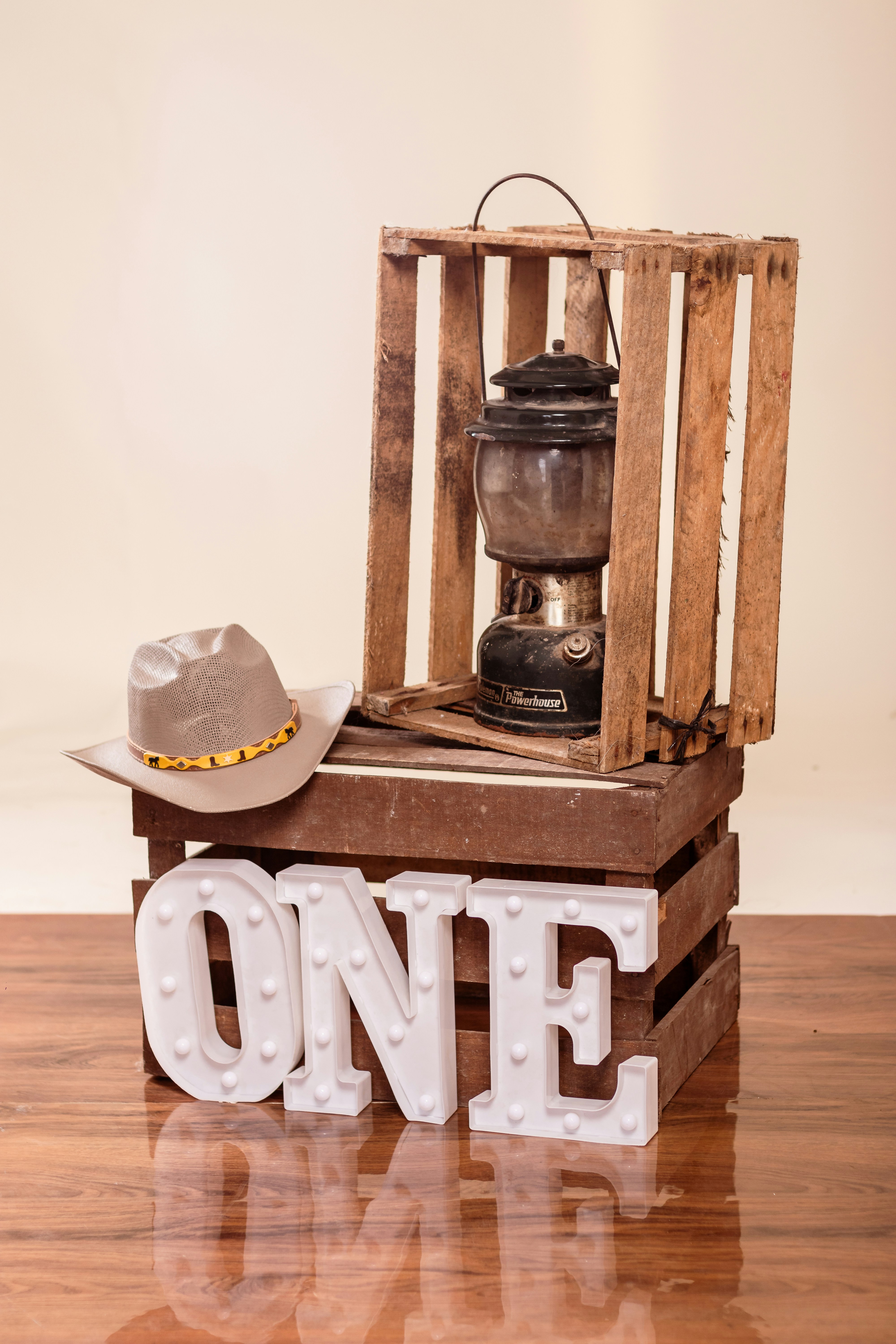 One Frame of Americana: Lantern, Hat, and Letters