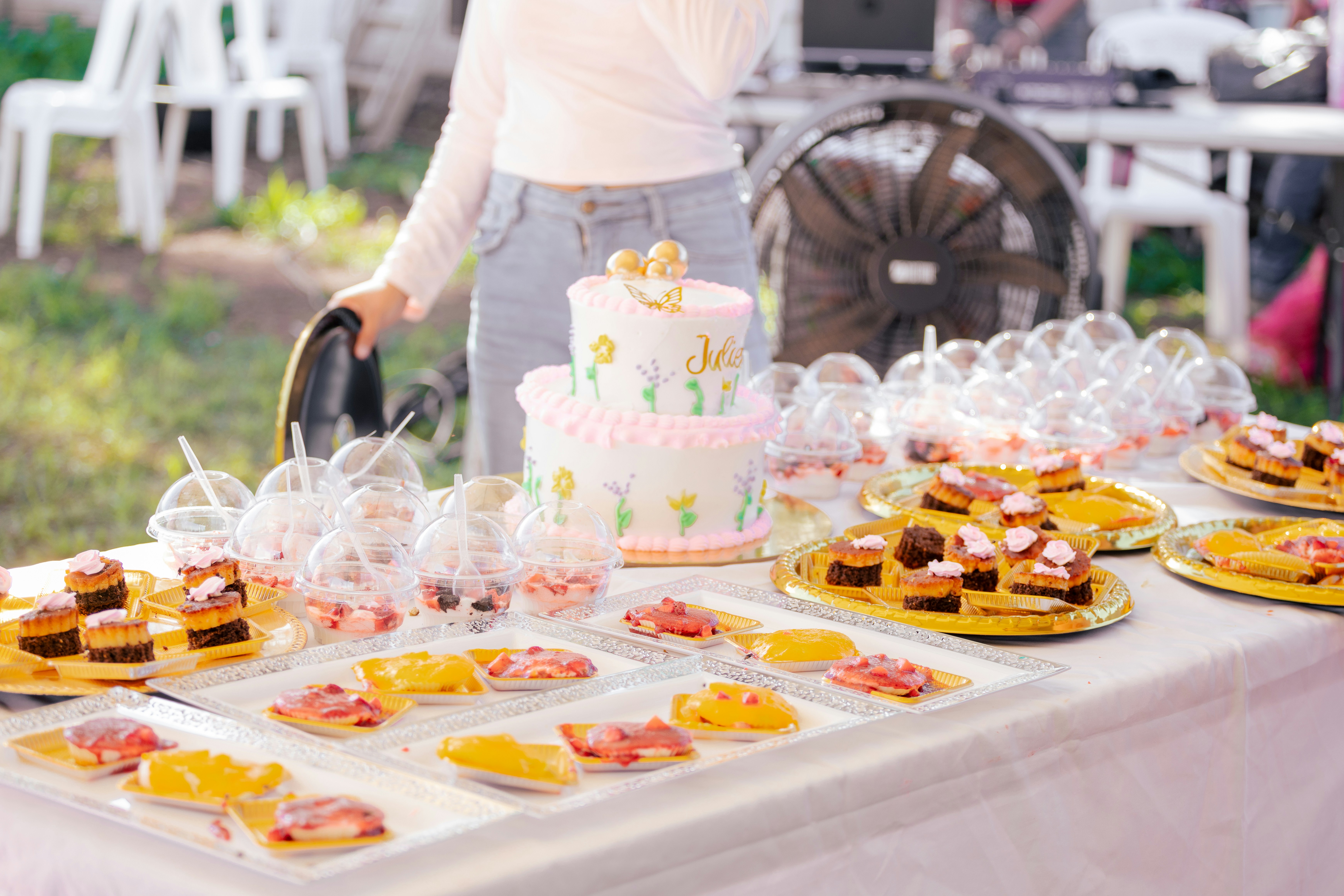 Garden Party Dessert Table with Tiered Cake