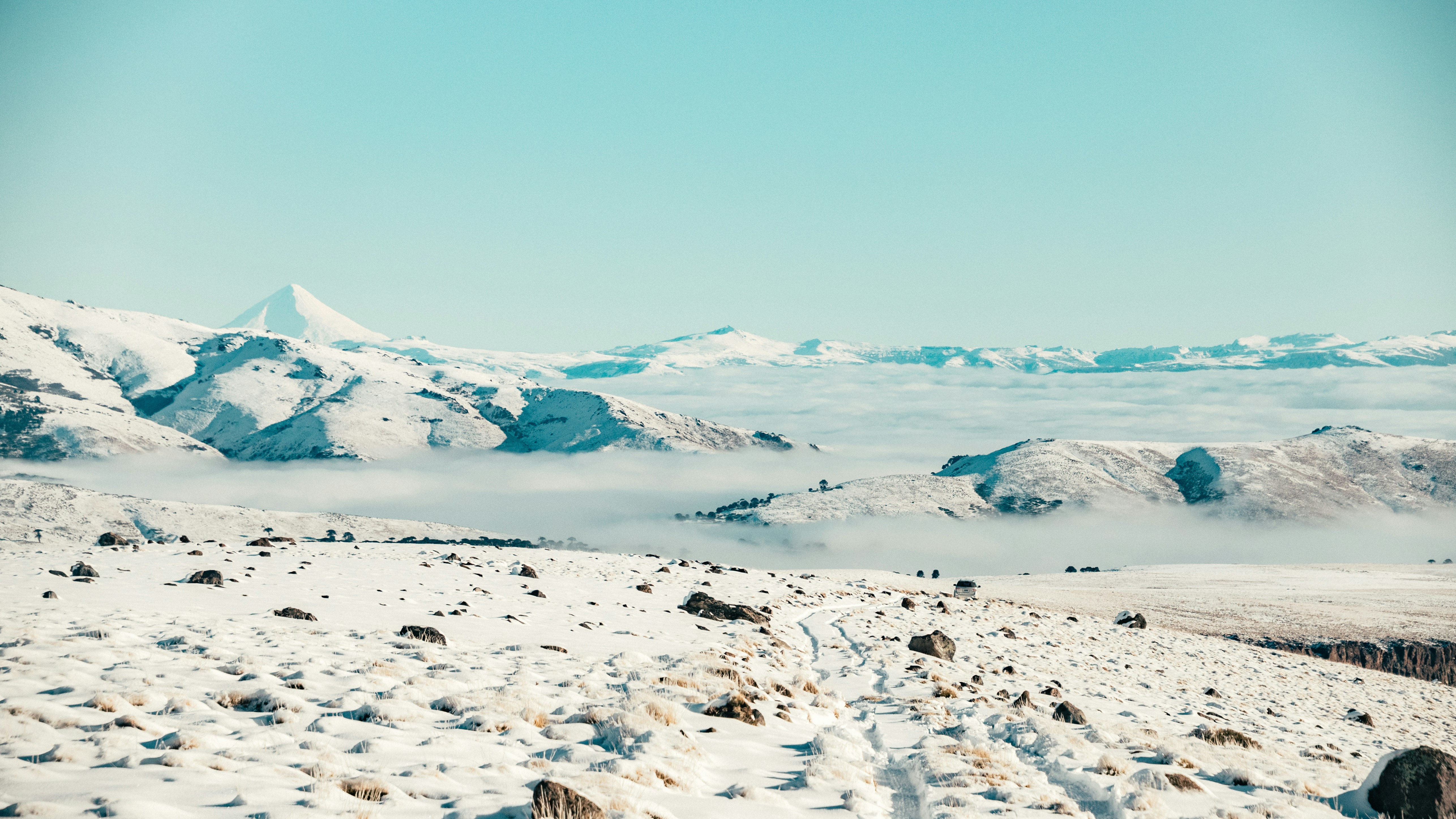 Polar Horizon: Snowfields Beneath a Quiet Blue Sky