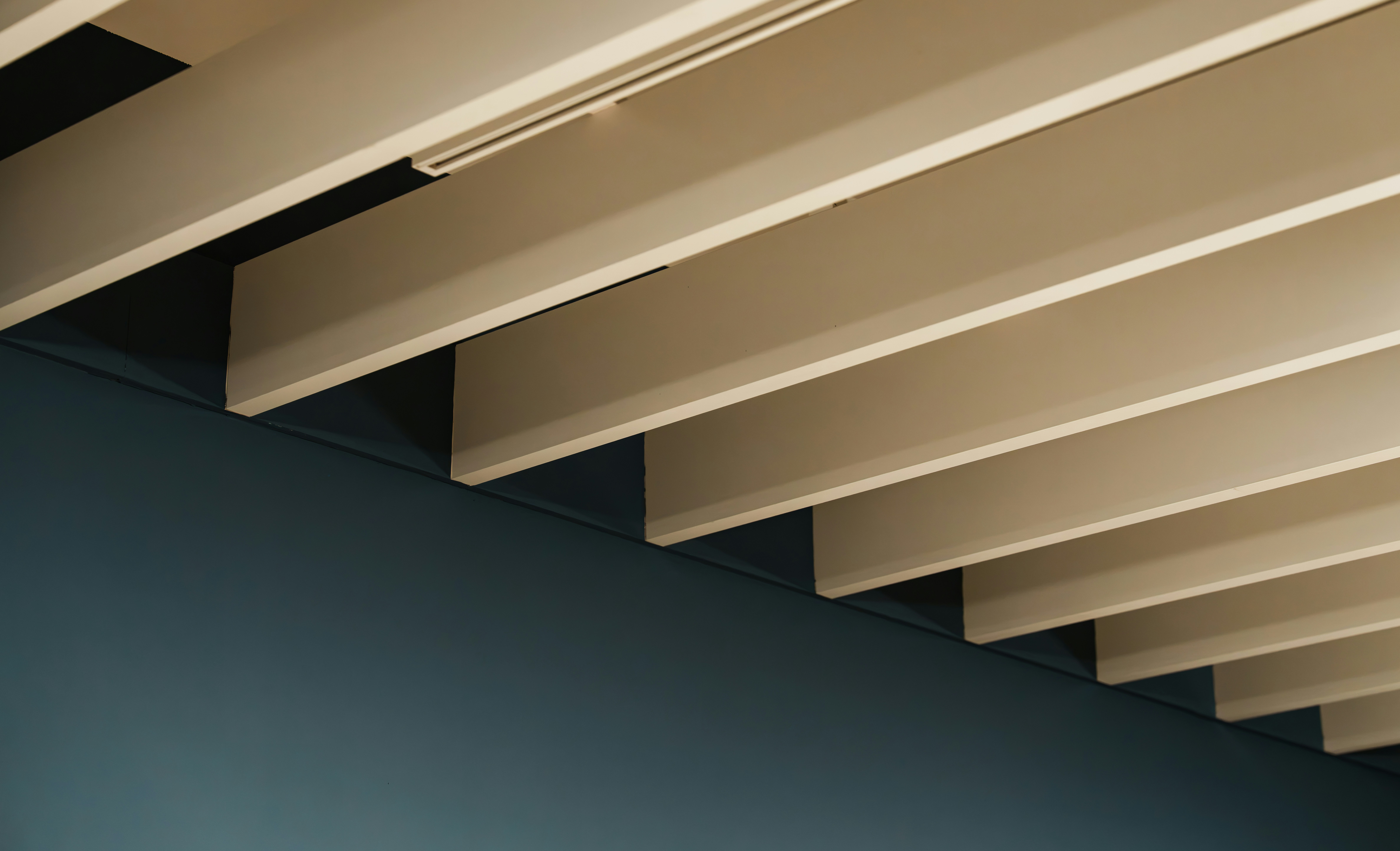 Arching Quiet: Geometric Beams in a Minimalist Ceiling
