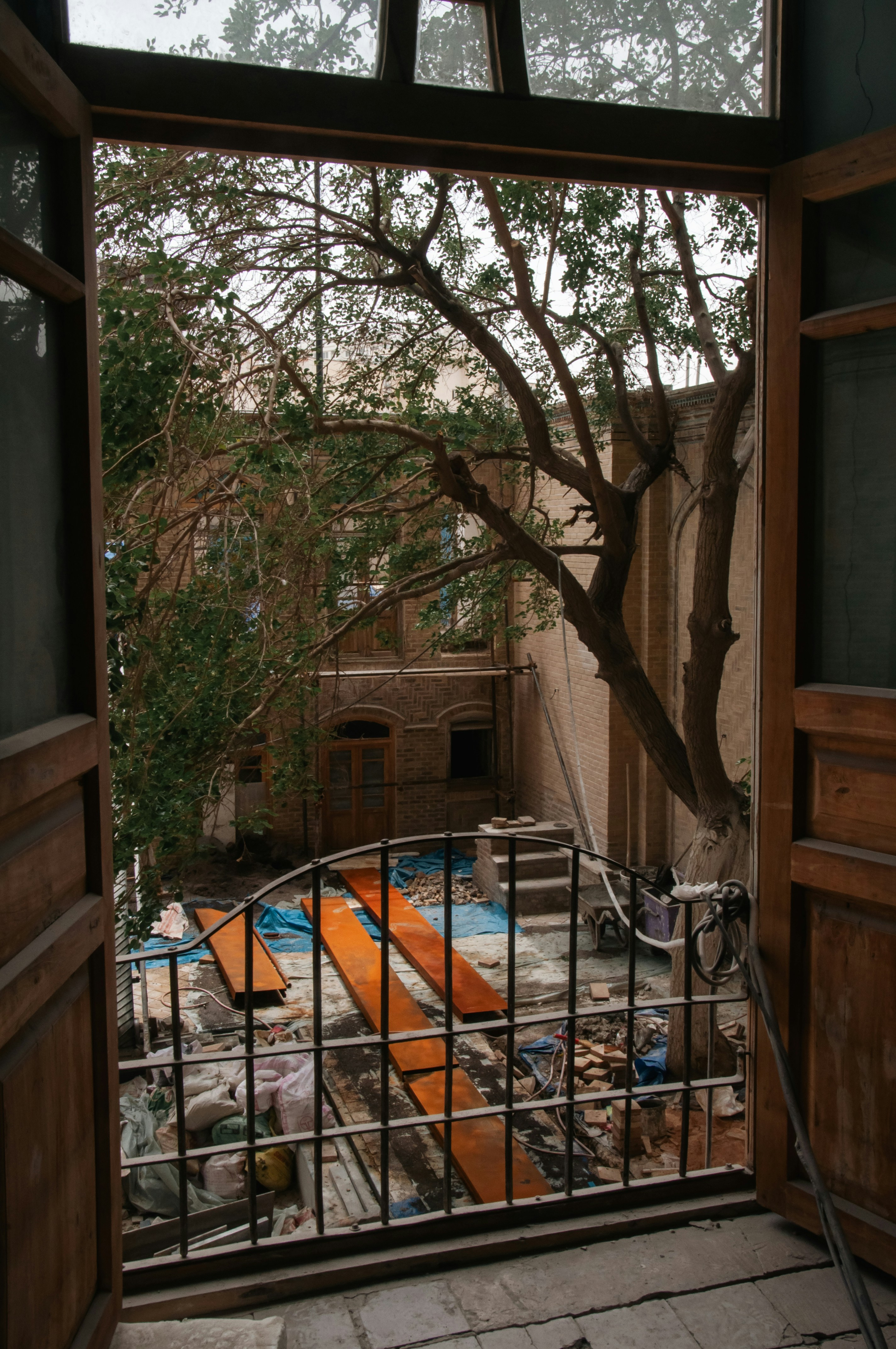 Doorway to a Framed Oasis: Interior View Looking Out on a Quiet Courtyard