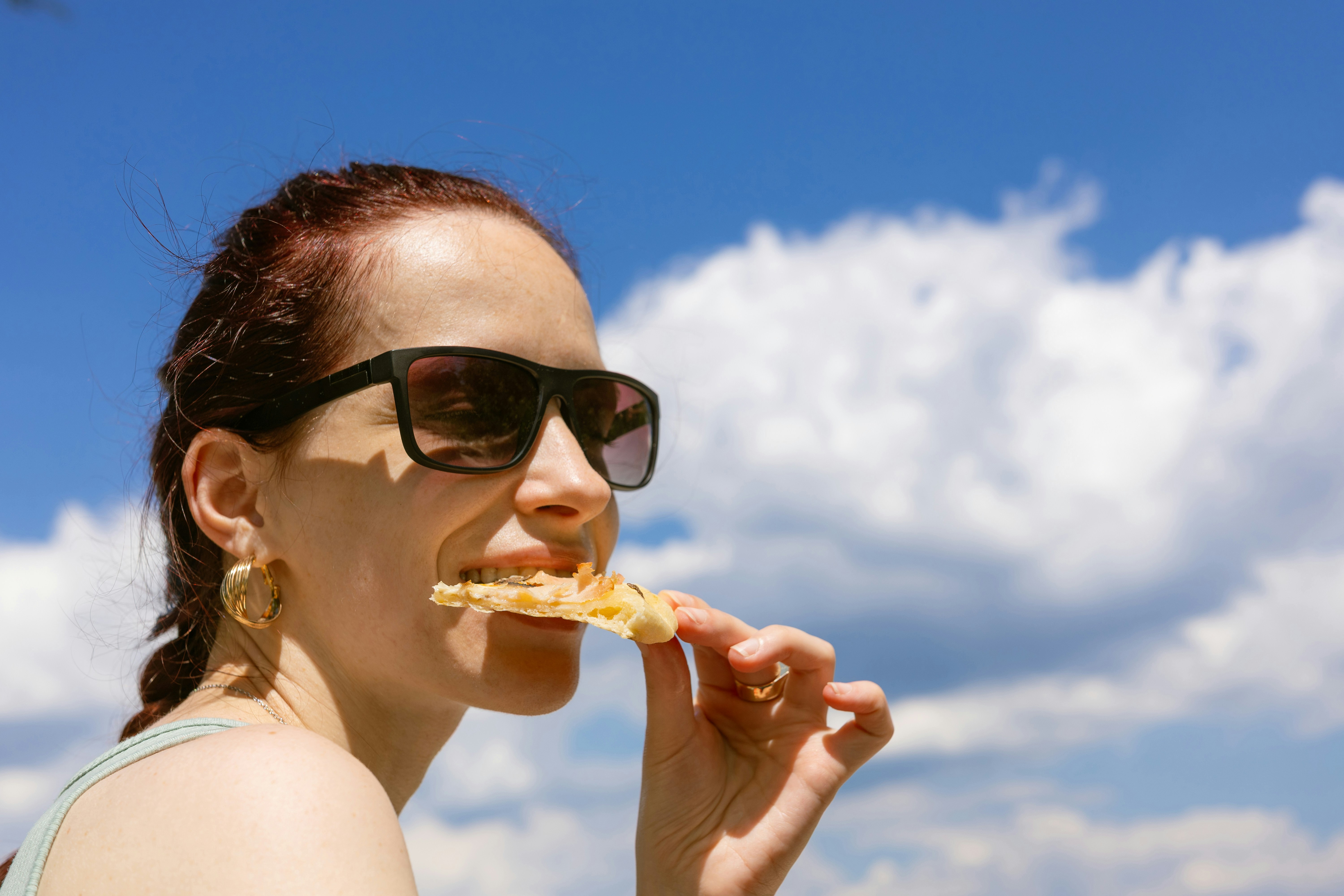 Sunlit Smile: A Gal on a Sunny Snack Break