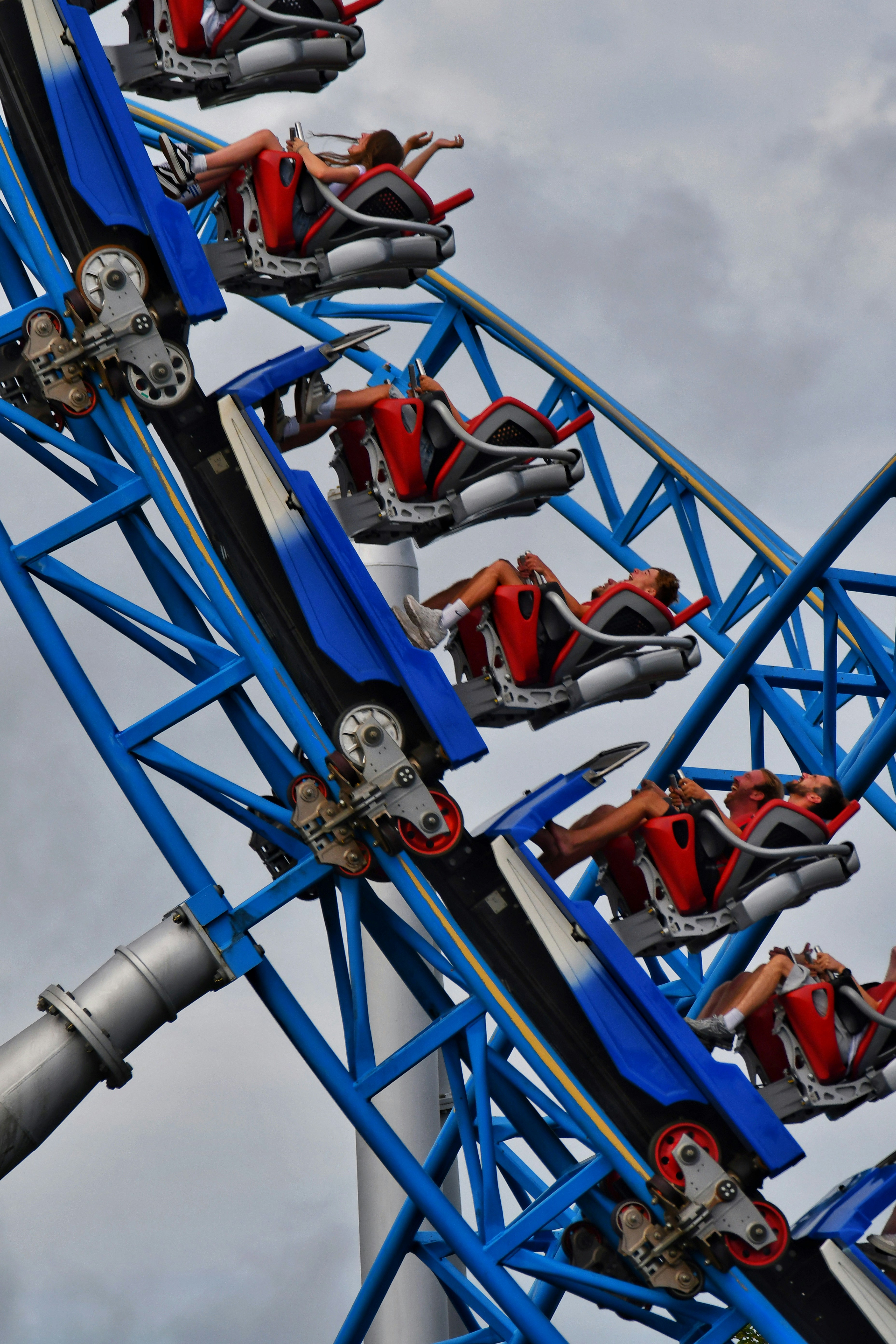 Blue Steel Ride: Close-Up on a Thrilling Loop of Faces and Frames