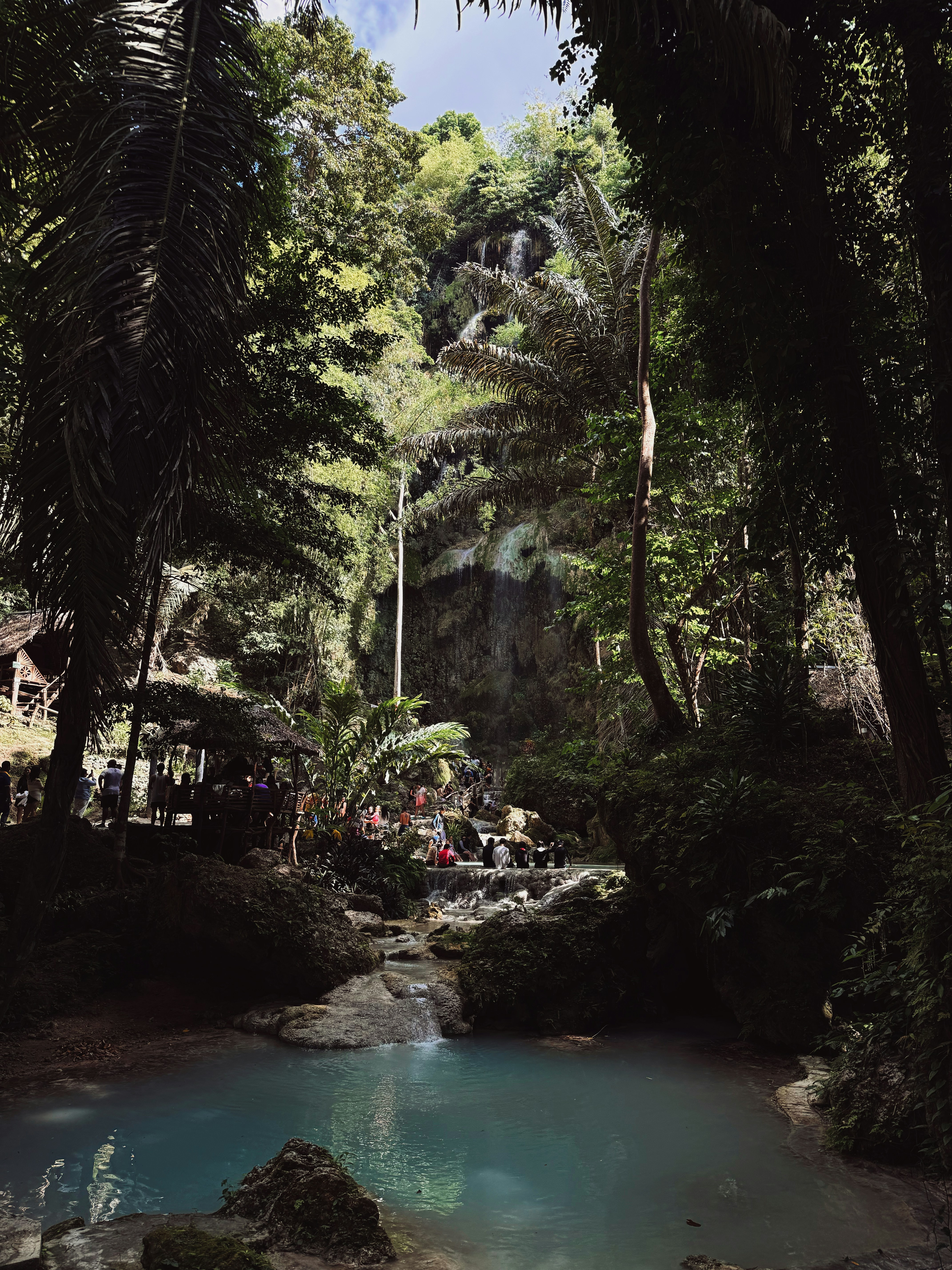 Hidden Cascade Over turquoise Pools in a Lush Jungle Gorge