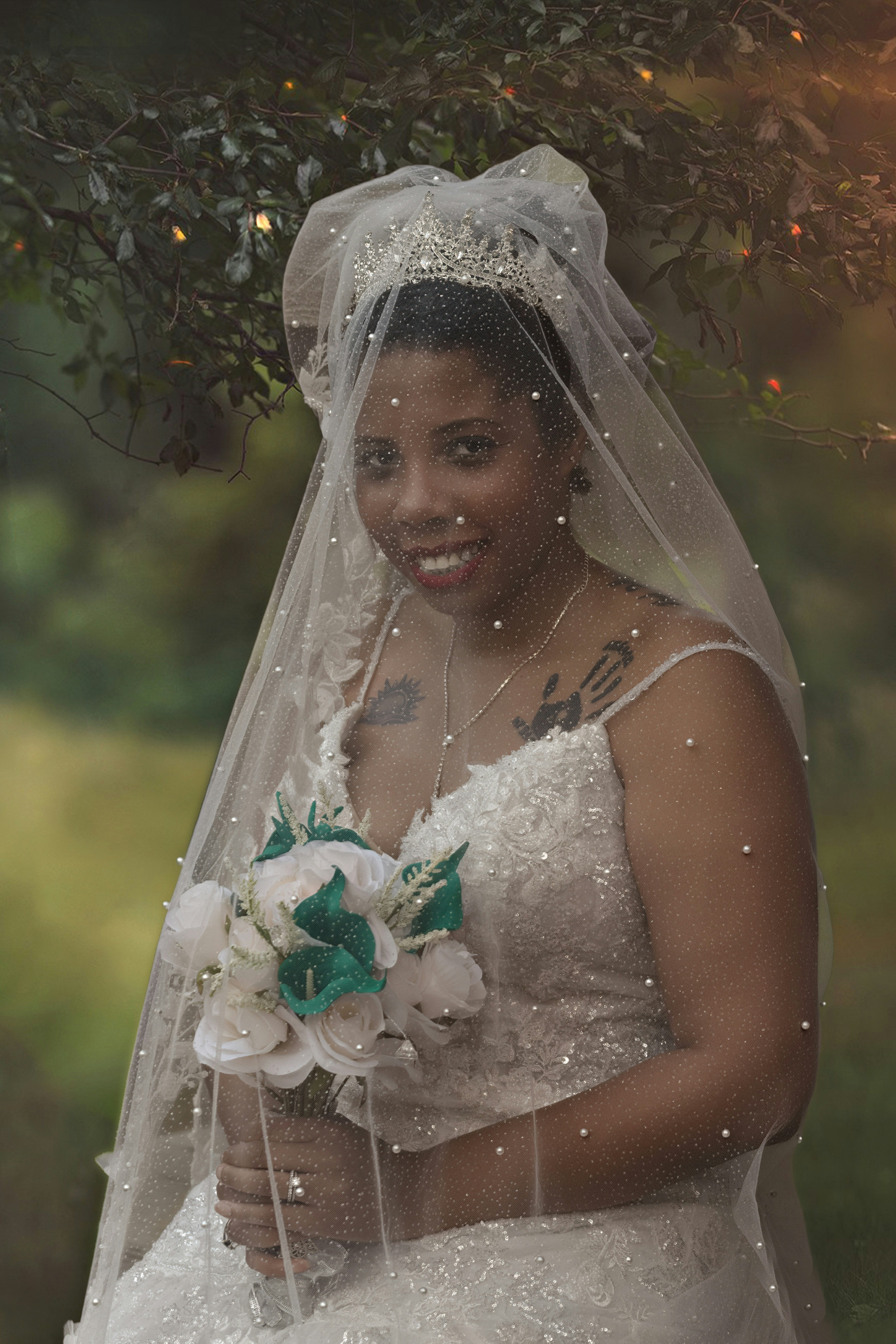Veiled Bride: Soft Focus Portrait in Garden Light