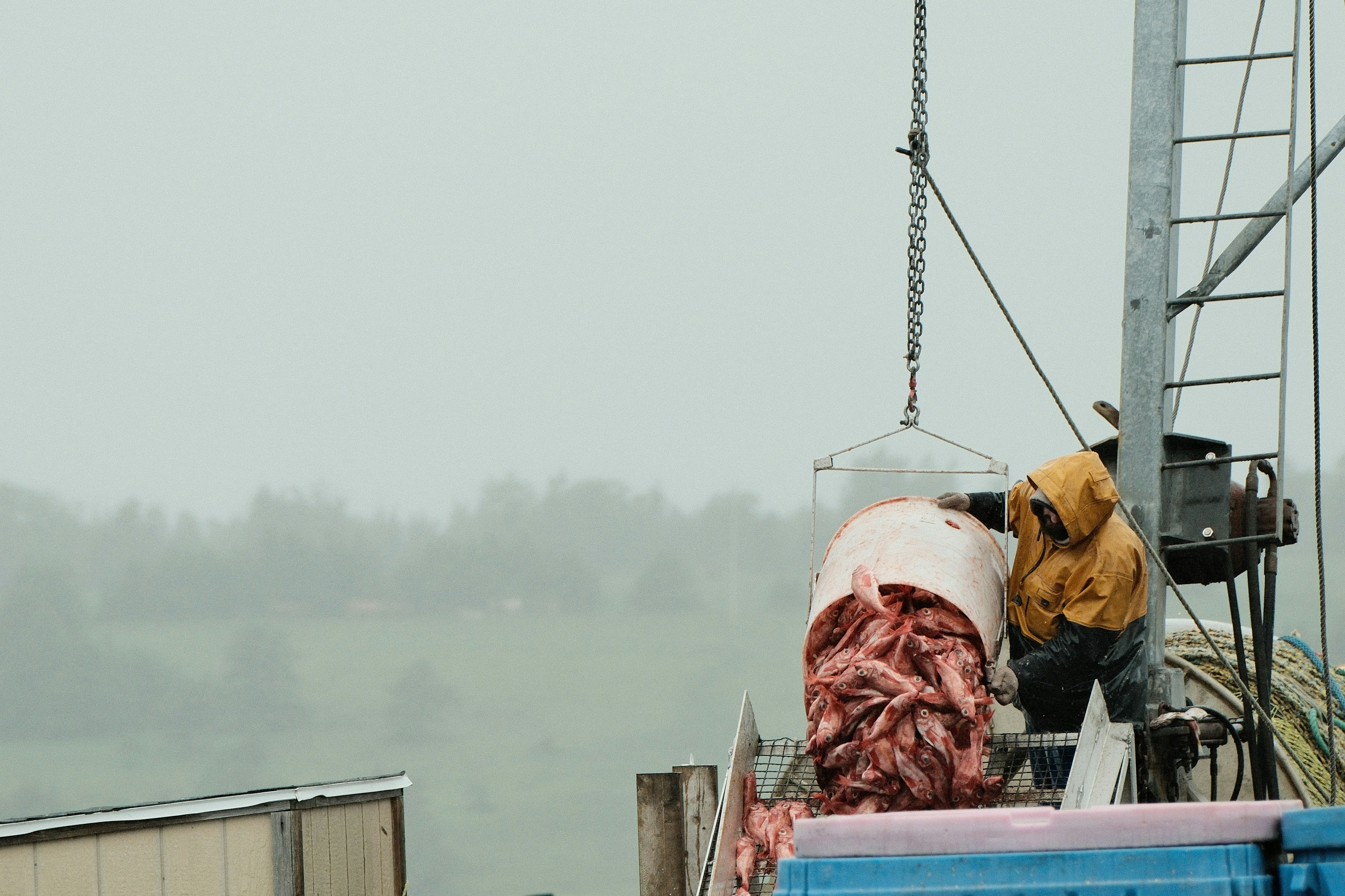 Industrial Crane Scene with Workers in Protective Gear