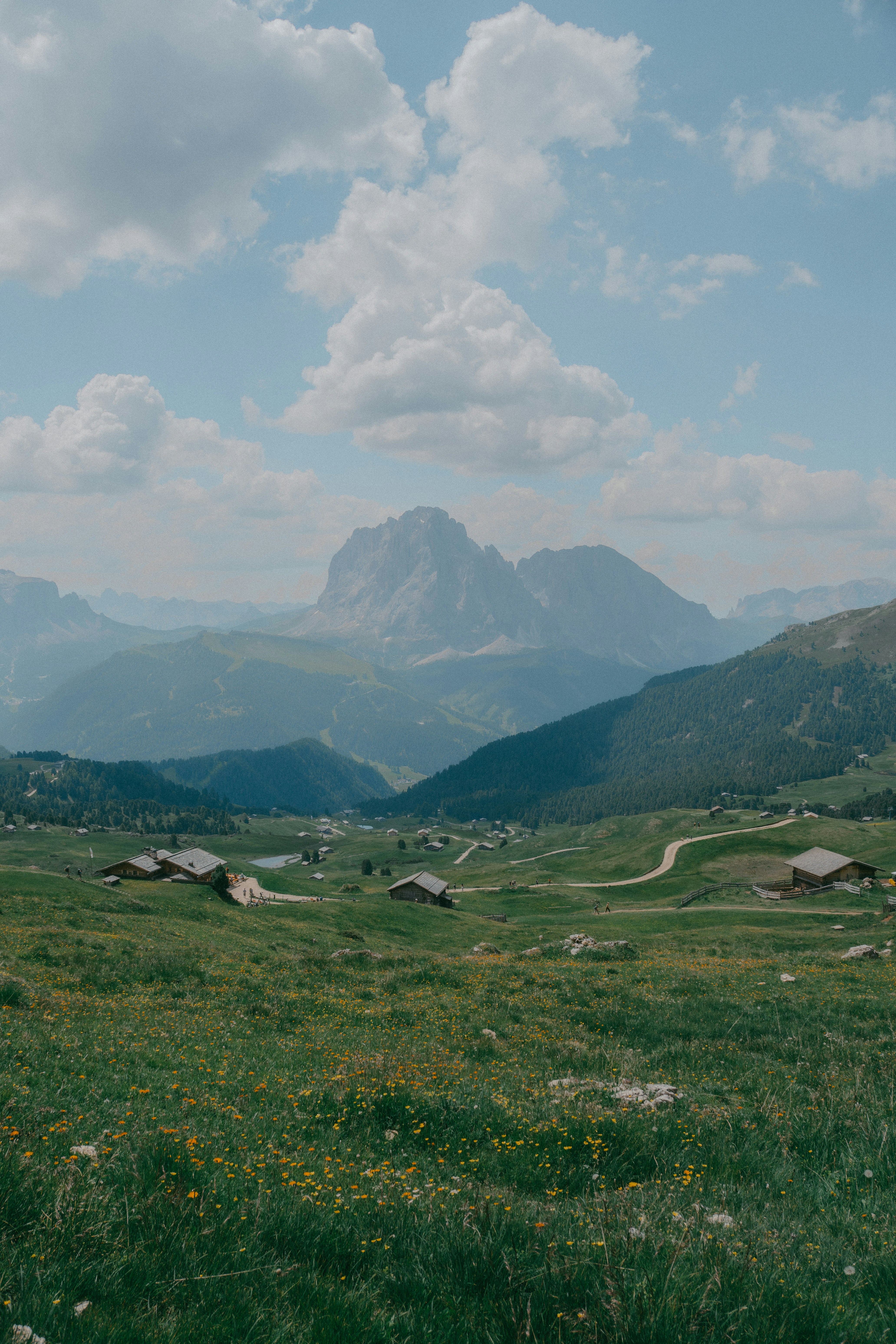 Valley Morning: Mountain Village Under Open Skies