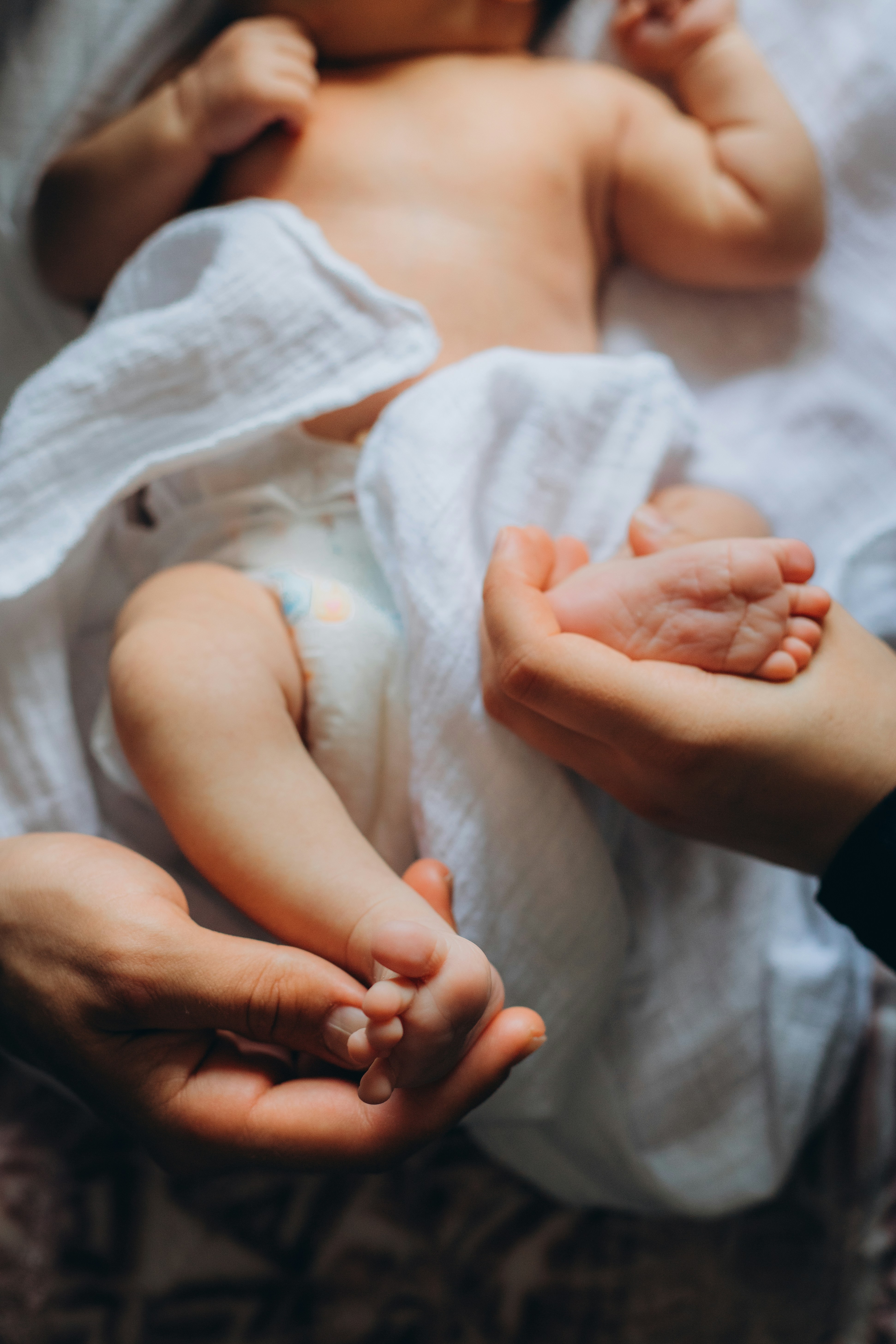 Hands cradle a sleeping newborn: gentle care in a quiet moment