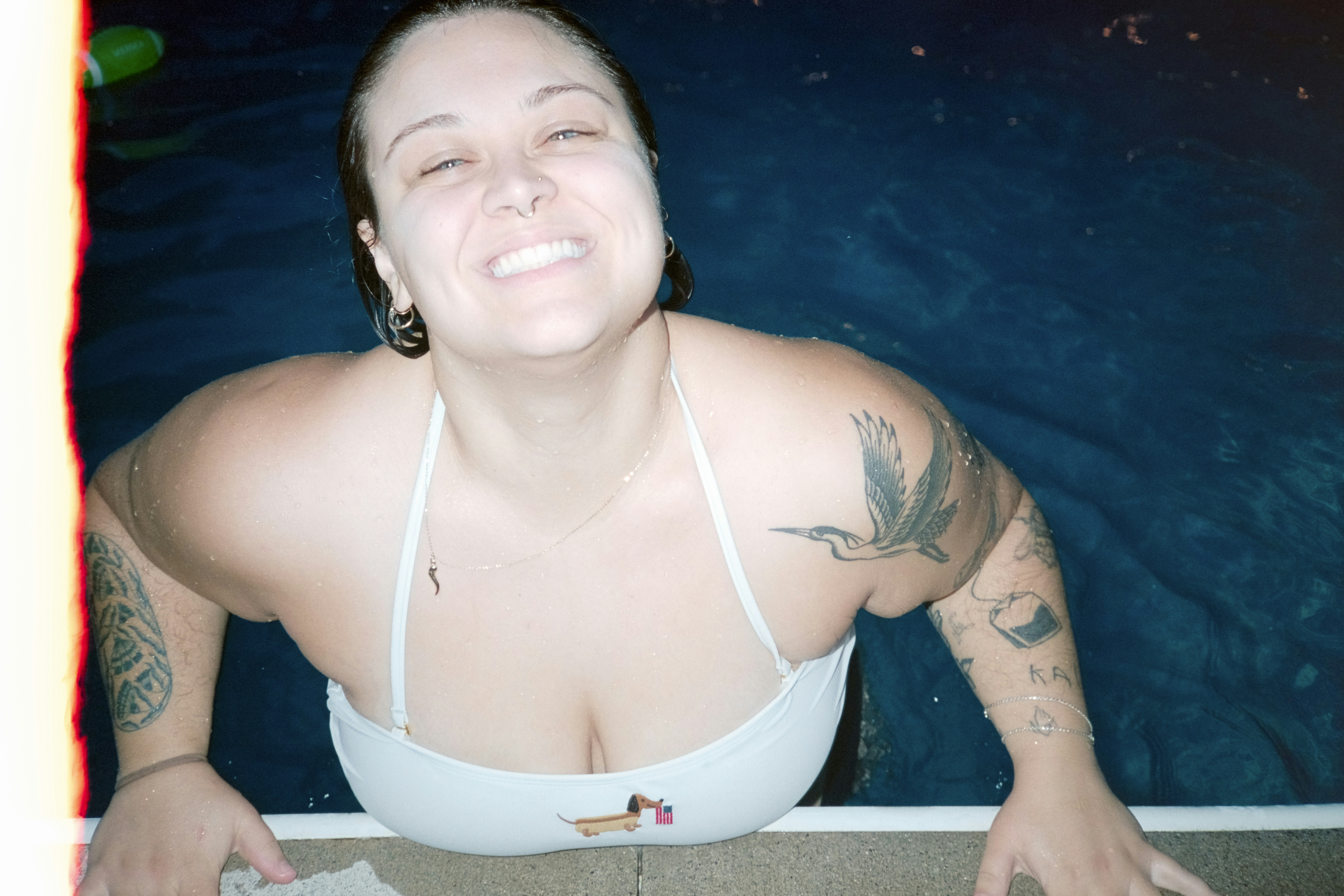 Sunlit Smile at the Pool Edge